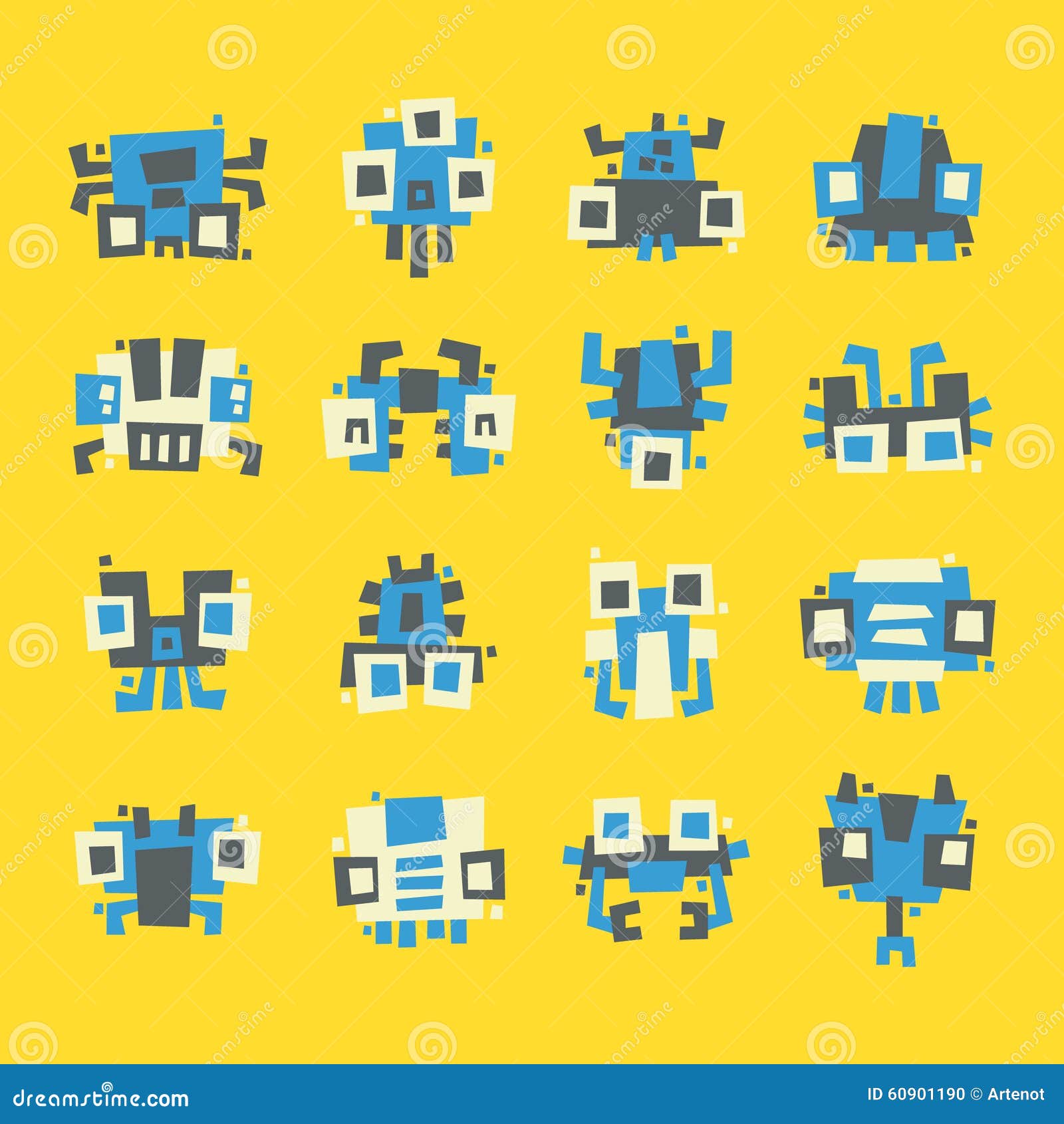 Set of Simple Minimal Flat Robot Characters Stock Illustration ...