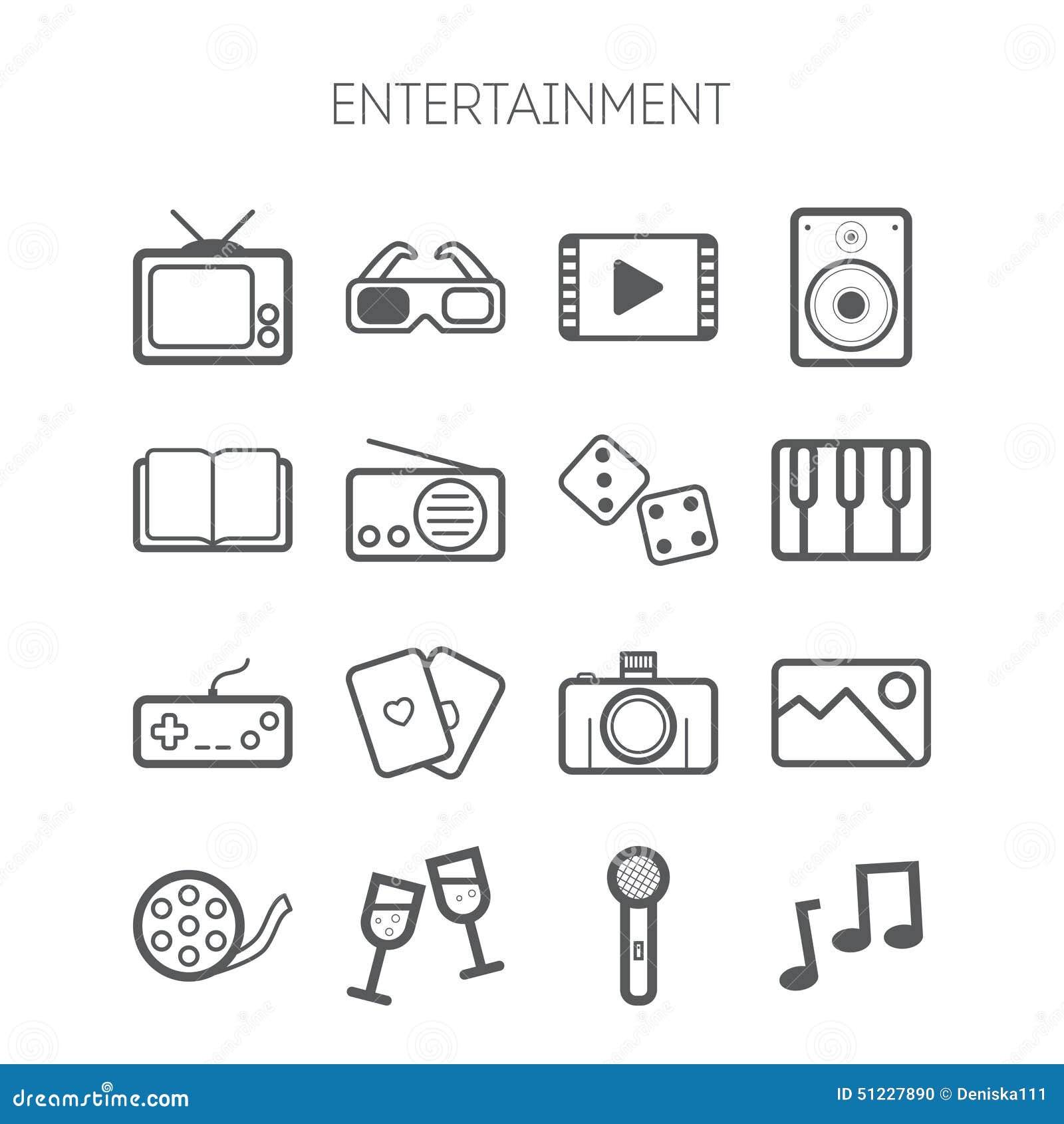 Set of Simple Monochromatic Entertainment Icons Stock Illustration ...