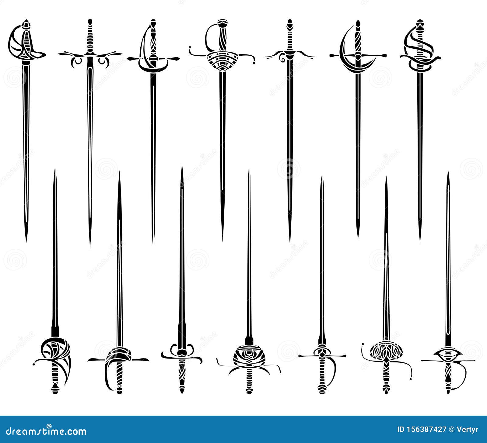 Set of Simple Monochrome Images of Epees and Rapiers. Stock Vector ...