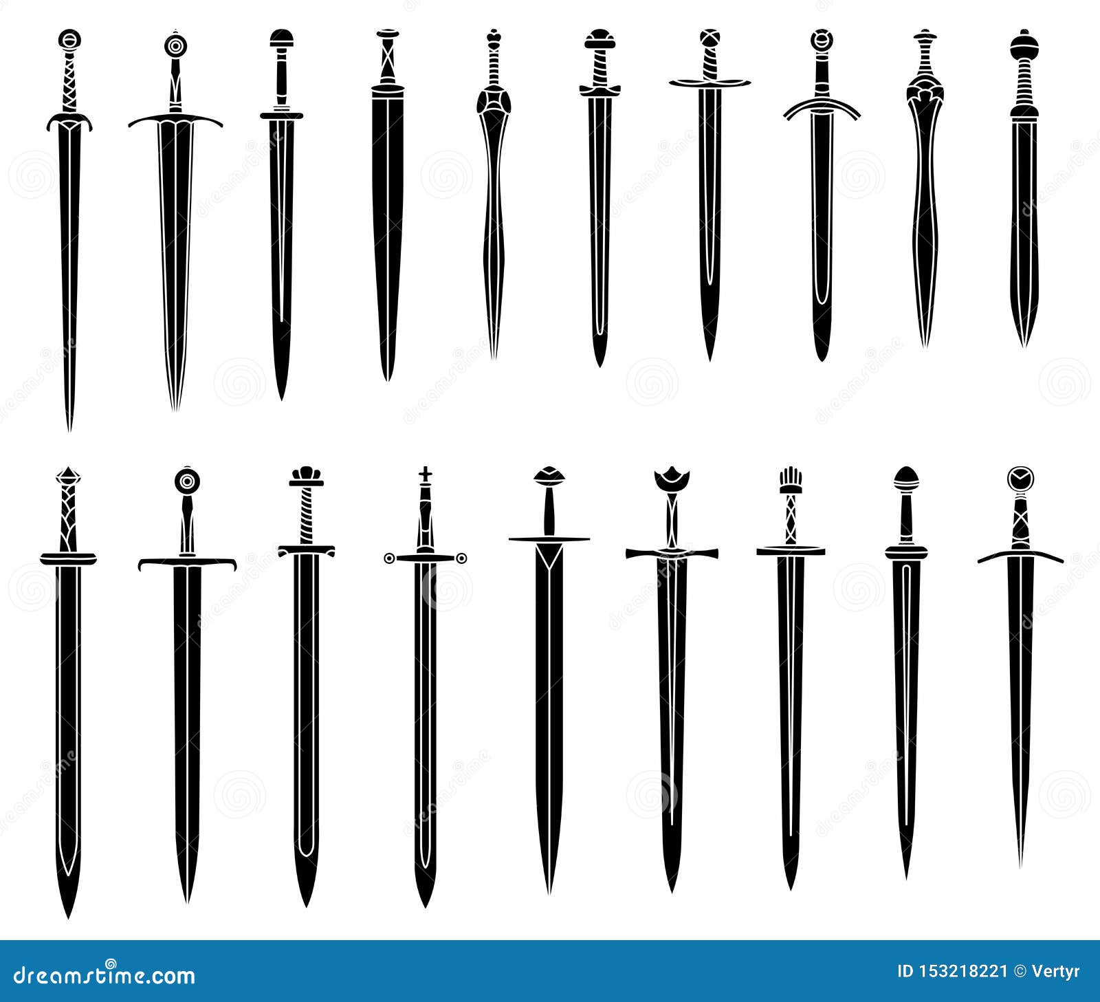 Set of Simple Monochrome Images of Medieval Short Swords. Stock Vector ...