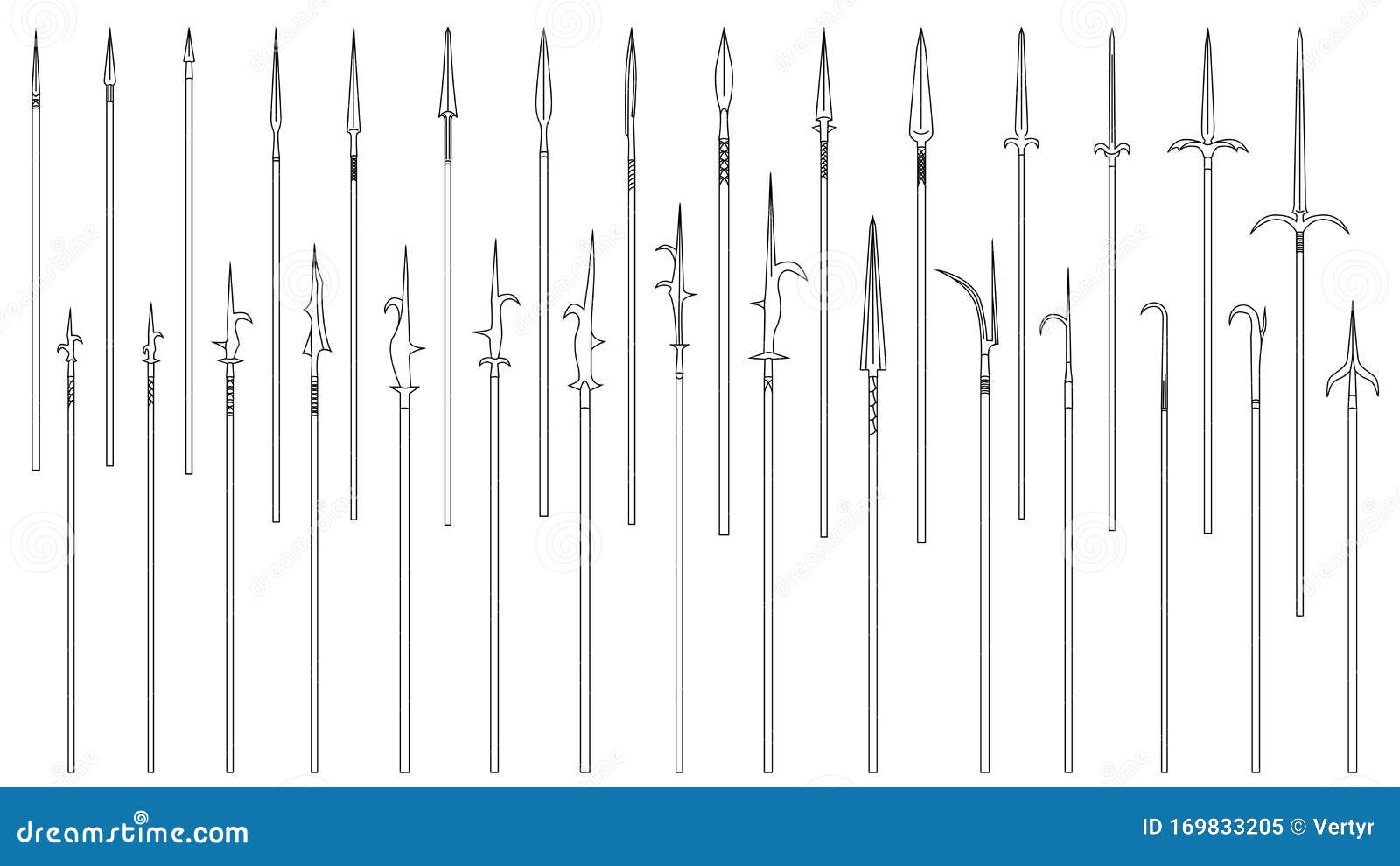 Set of Simple Monochrome Images of Medieval Spears and Halberds Drawn ...