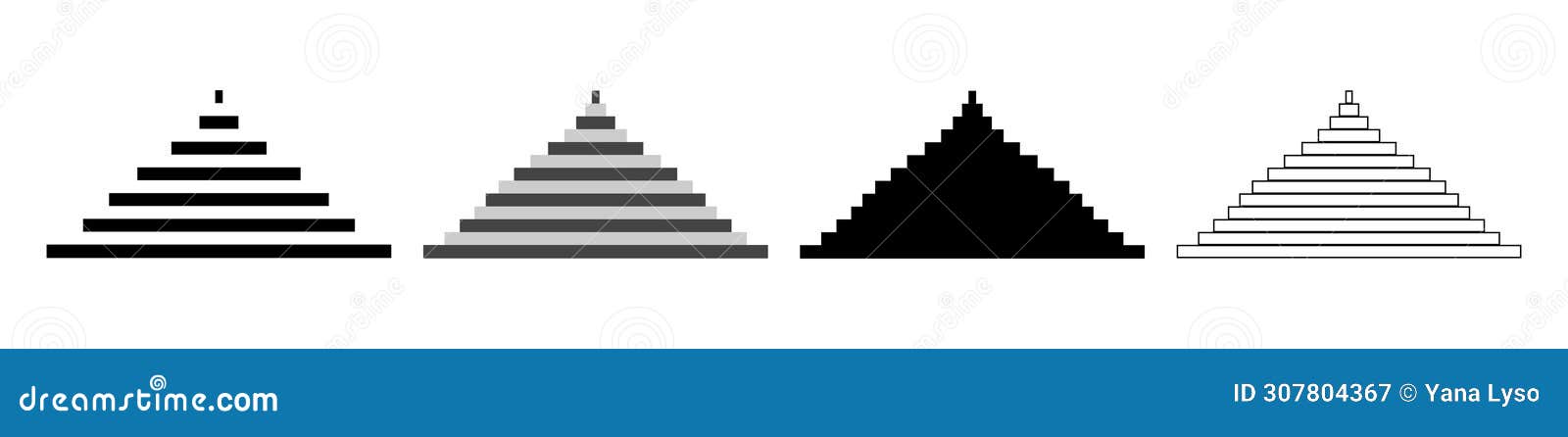 Set of 4 Simple Monochrome Pyramids. Horizontal Rectangles Forming a ...