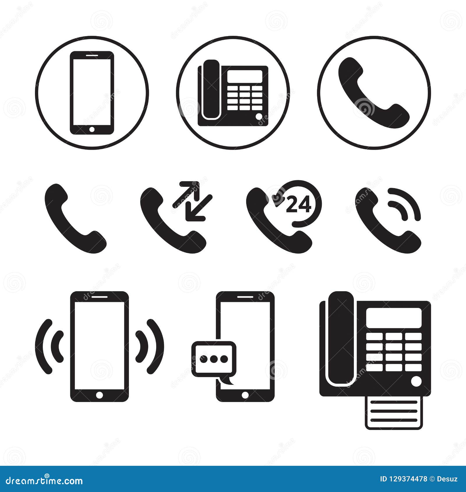 Phone icon set stock vector. Illustration of cell, vector - 129374478