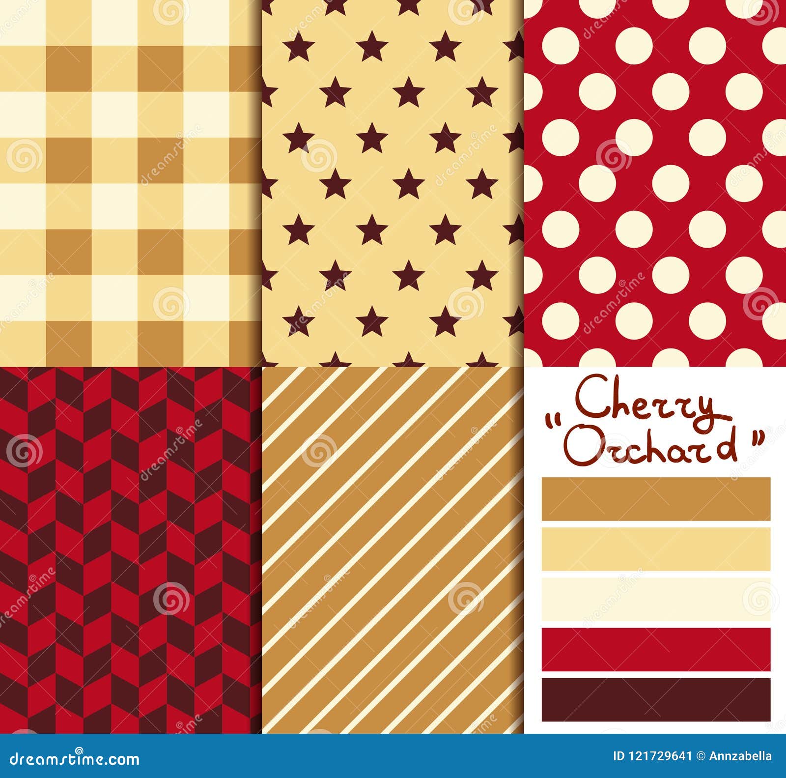 Set of 5 Simple Seamless Geometric Patterns. Cherry Orchard Color ...