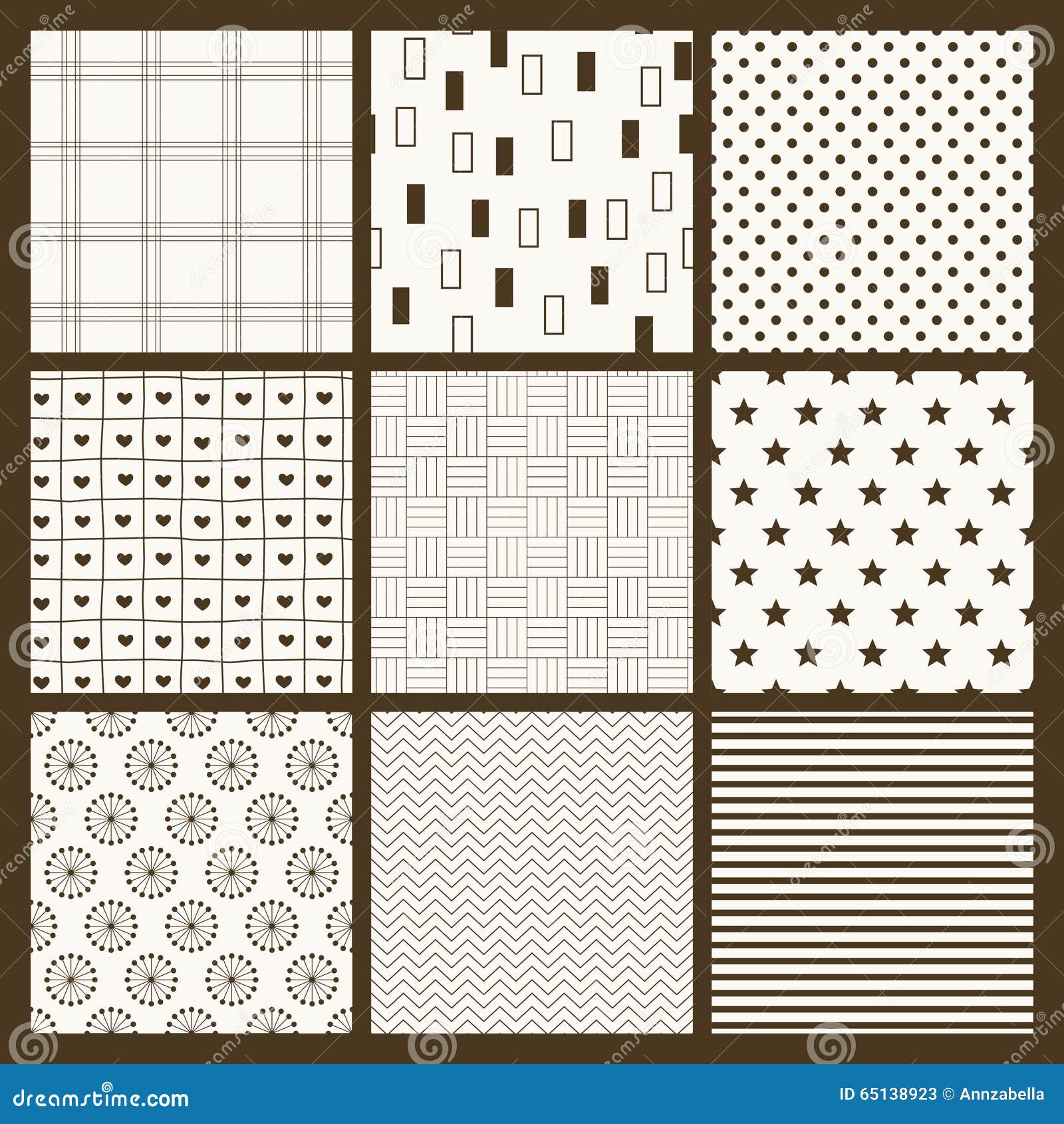 Set of 9 Simple Seamless Monochrome Patterns Stock Vector ...