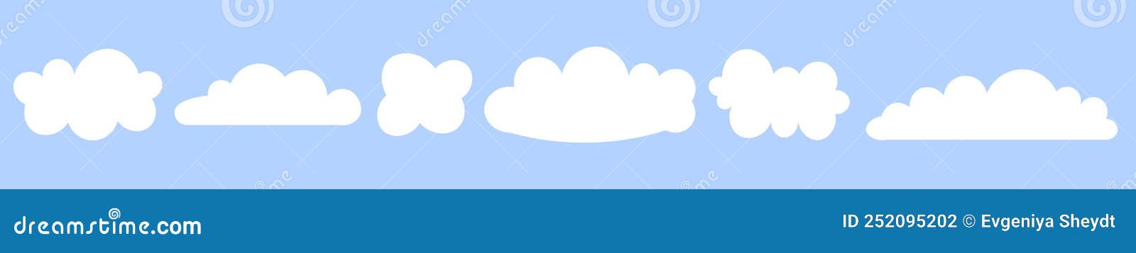 Set of Simple Shapes Cloud. Abstract White Cloudy Set Isolated on Blue ...