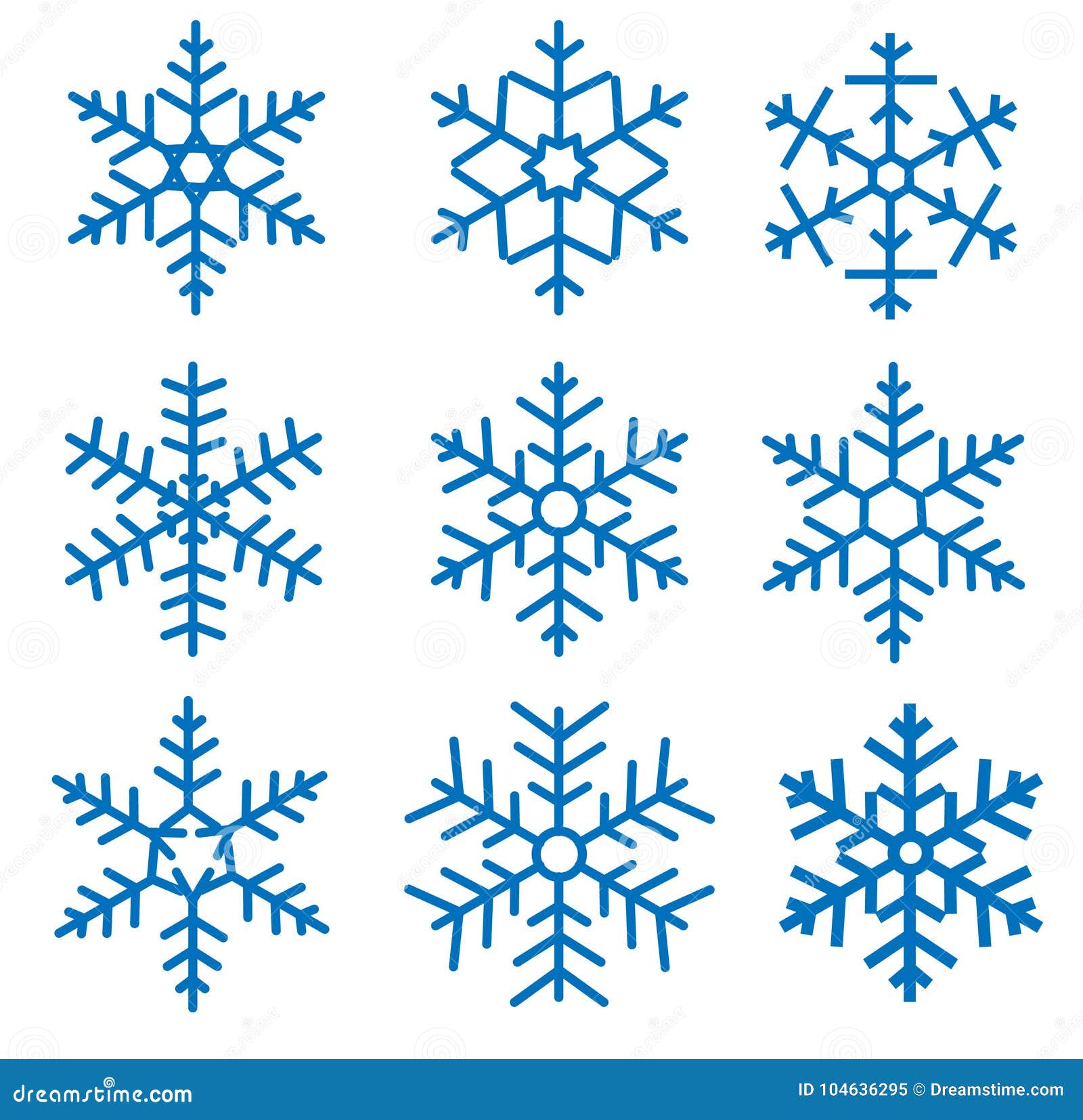 Set of simple snowflakes stock vector. Illustration of cold - 104636295