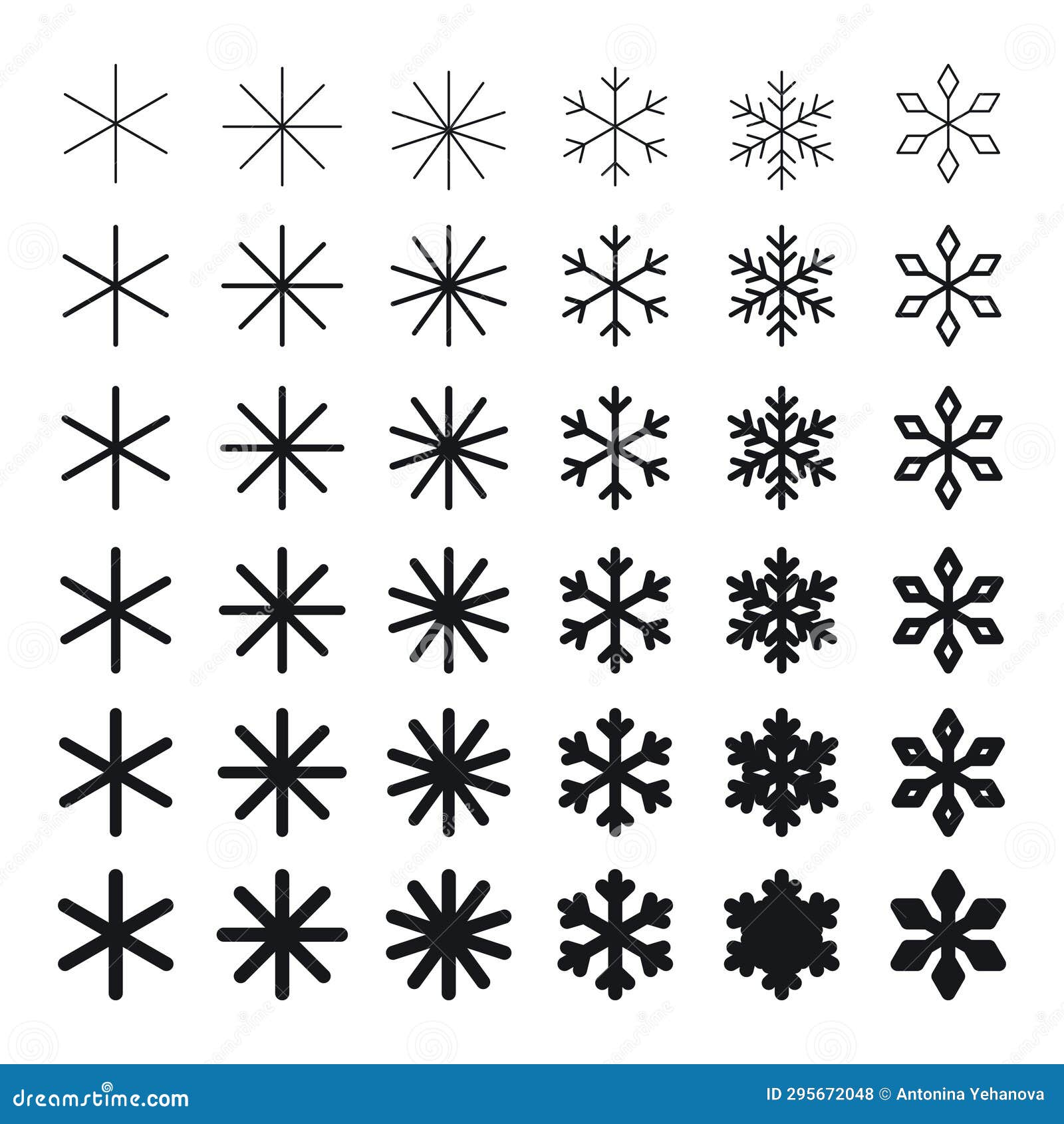 A Set of Simple Snowflakes in Different Variations. Flat Icons of ...