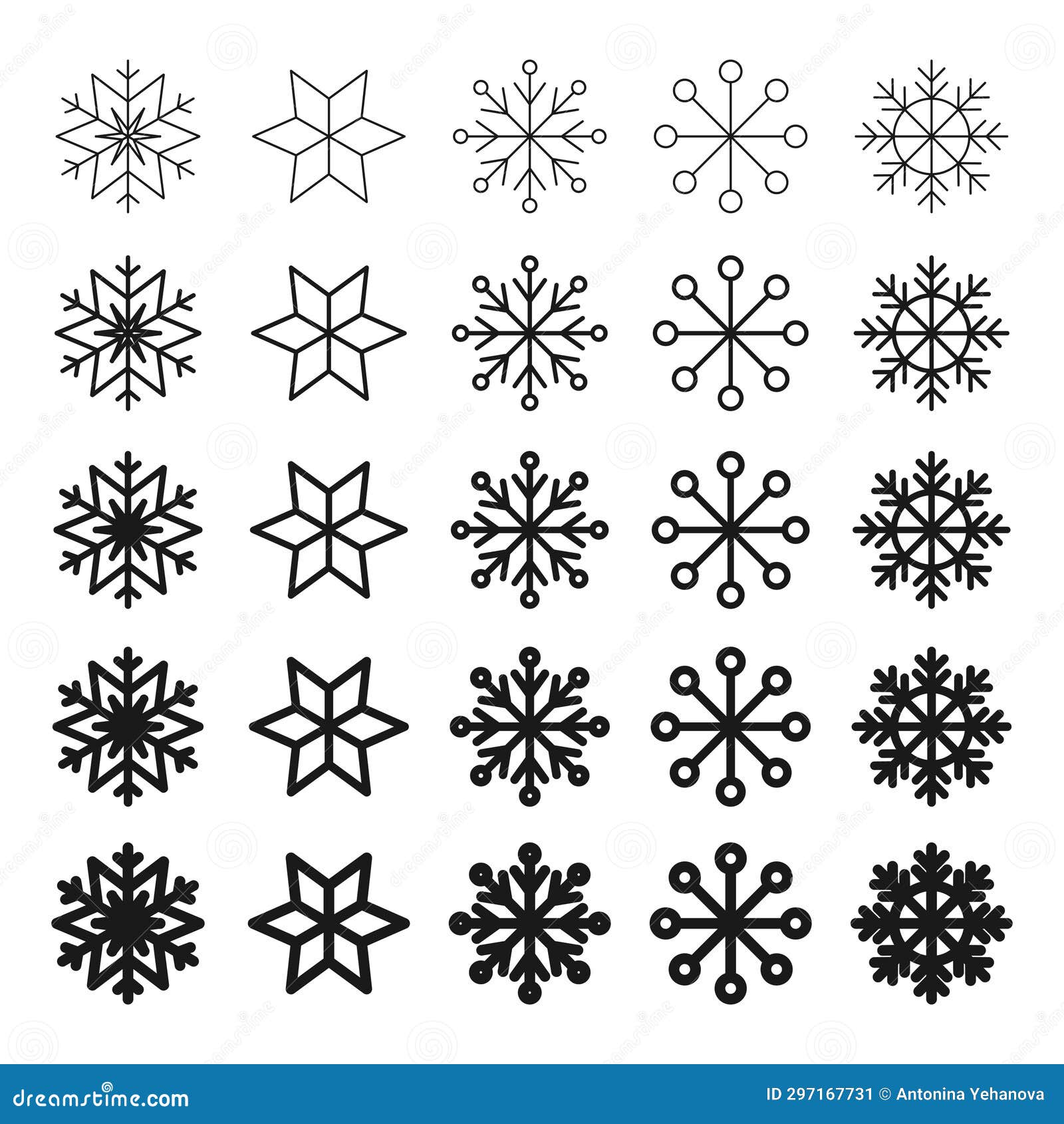 A Set of Simple Snowflakes in Different Variations. Flat Icons of ...