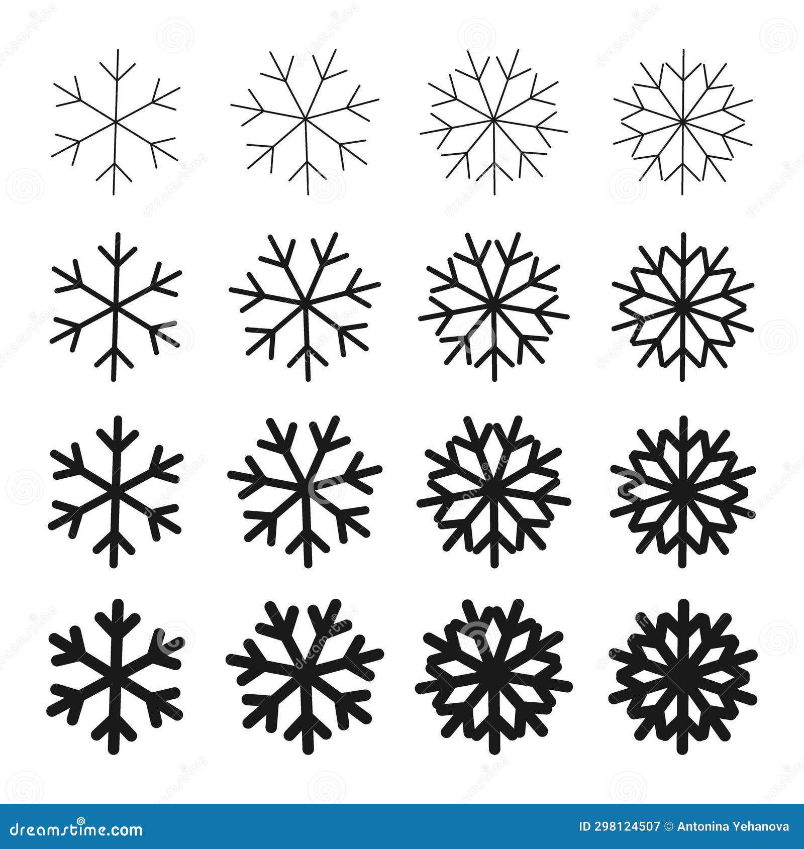A Set of Simple Snowflakes in Different Variations. Flat Icons of ...