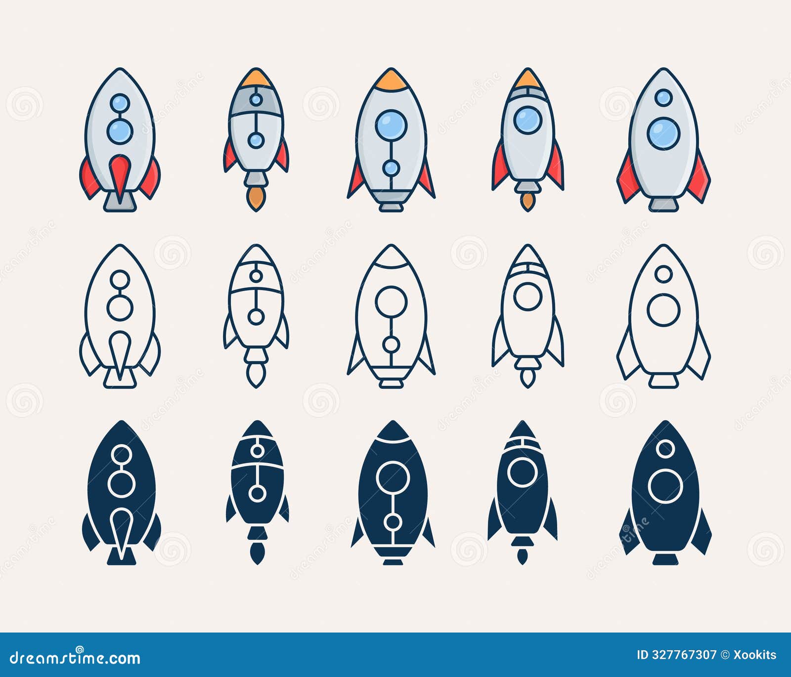 A Set of Simple Spacecraft and Rocket Illustrations with Outline and ...