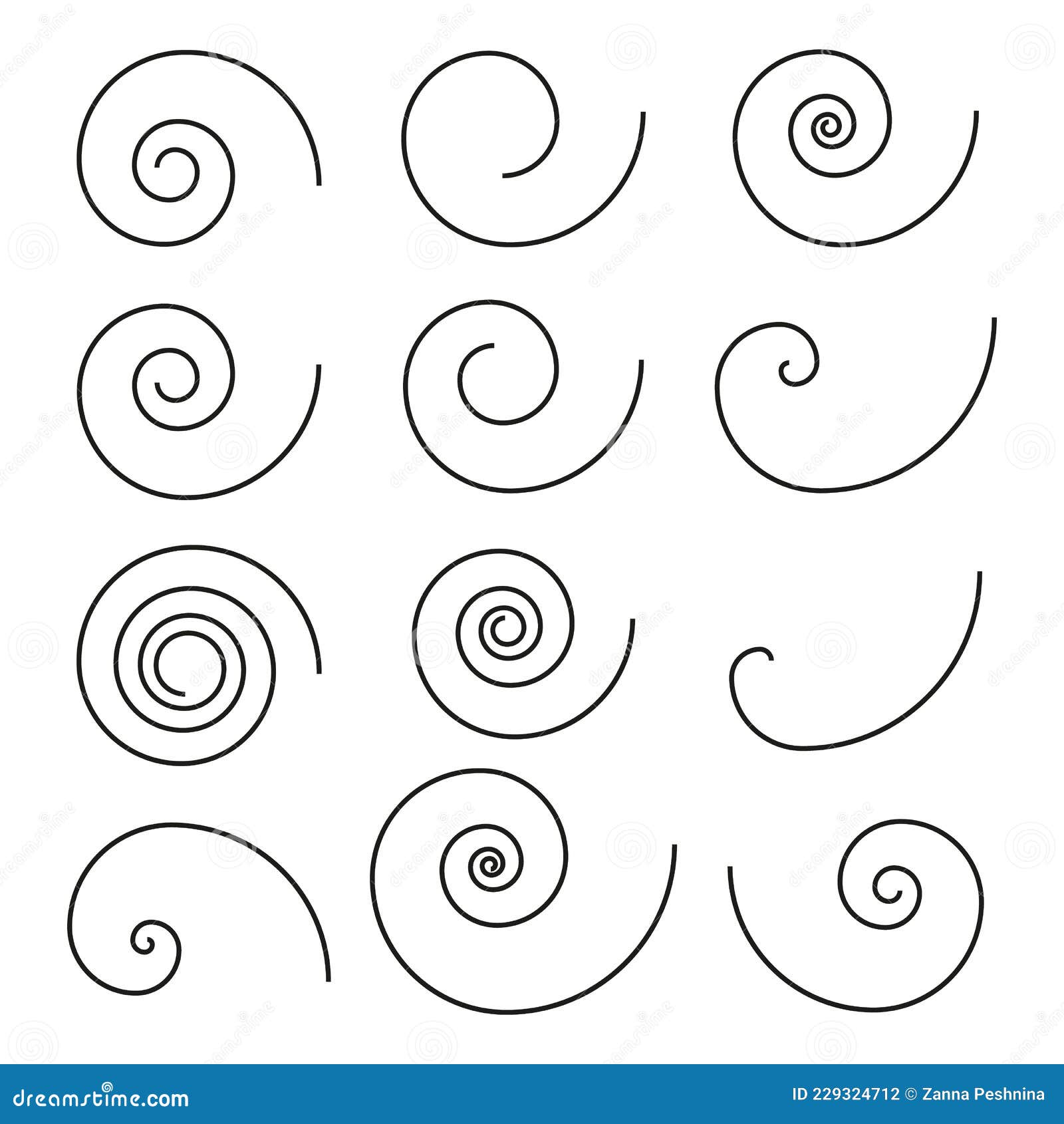 Set of Simple Spiral Elements, Vector Graphic Stock Vector ...