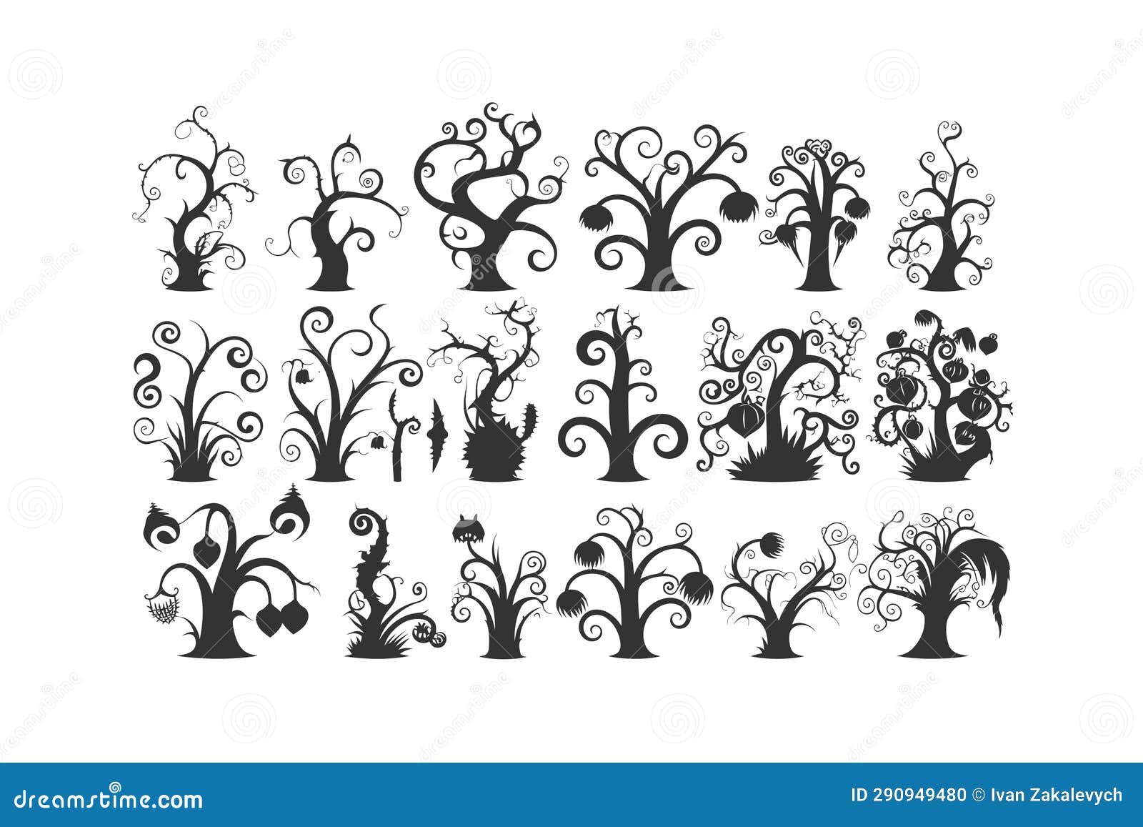 Set Simple Spooky Silhouettes Tree. Vector Illustration Design Stock ...