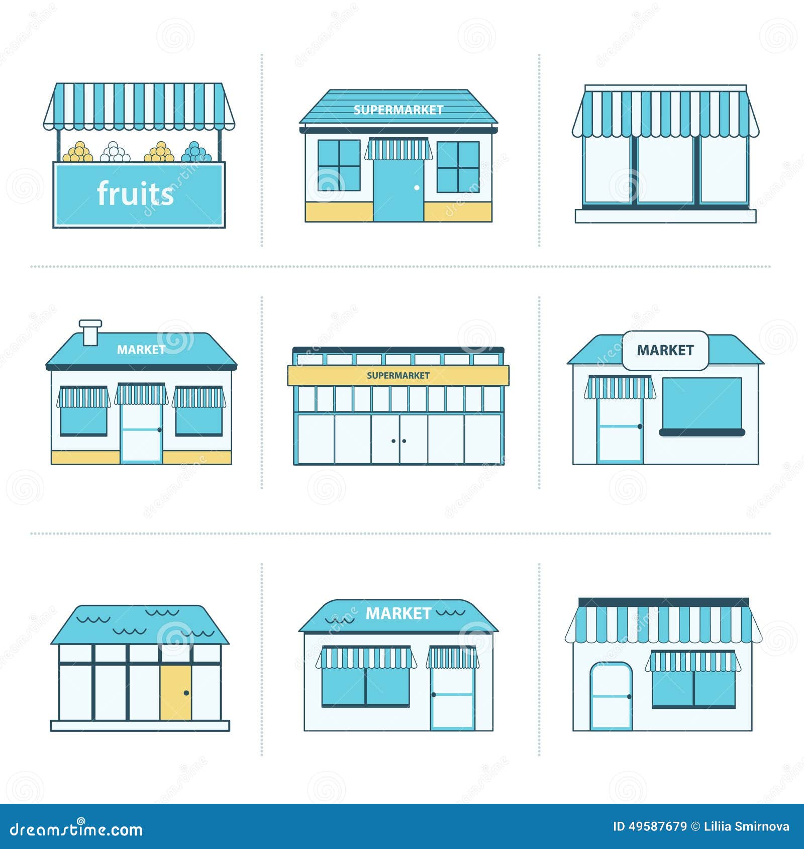 Set of Simple Store Building Icons Stock Vector - Illustration of ...