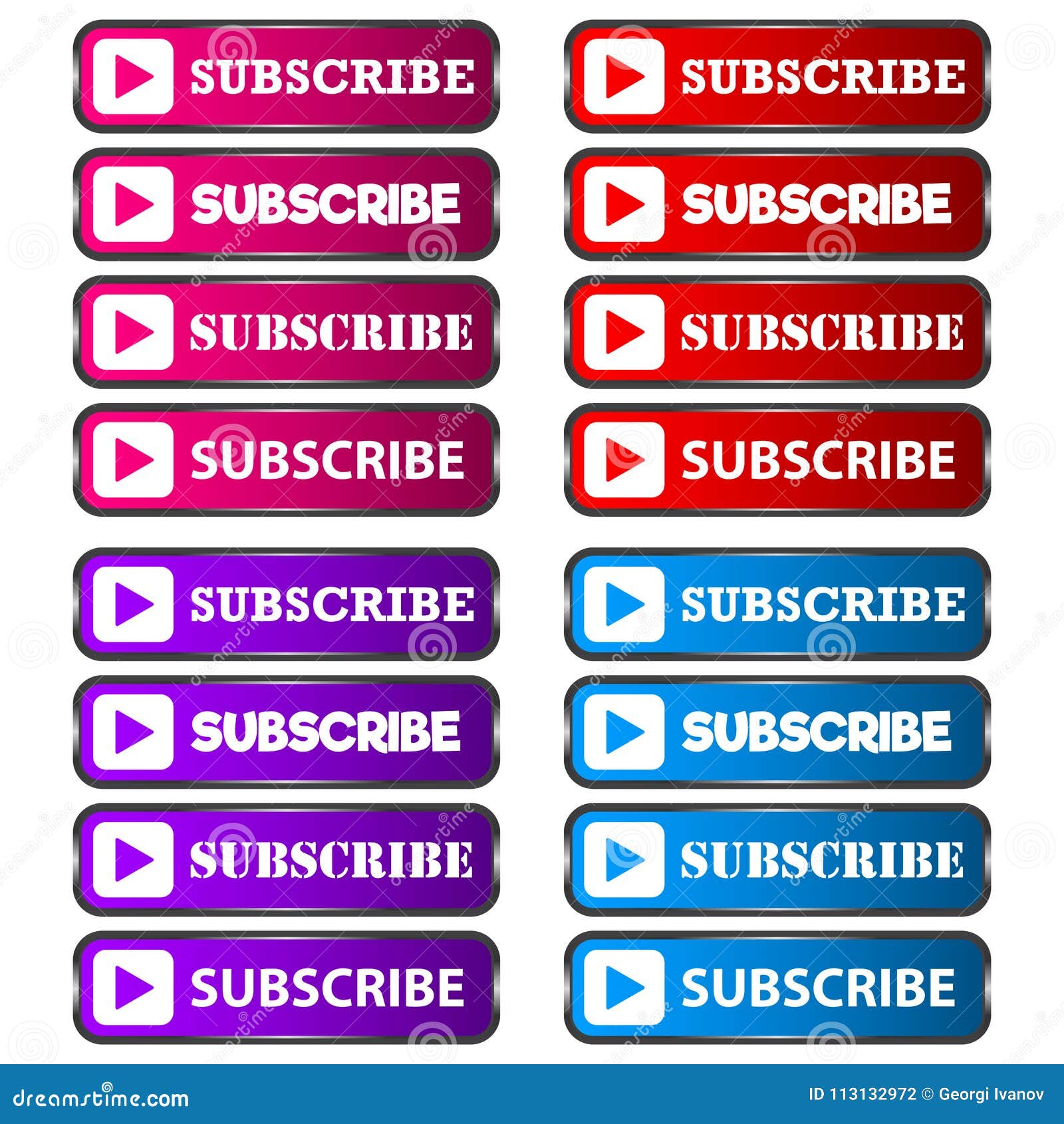 A Set of Simple `Subscribe` Buttons. Four Color and Font Variations ...