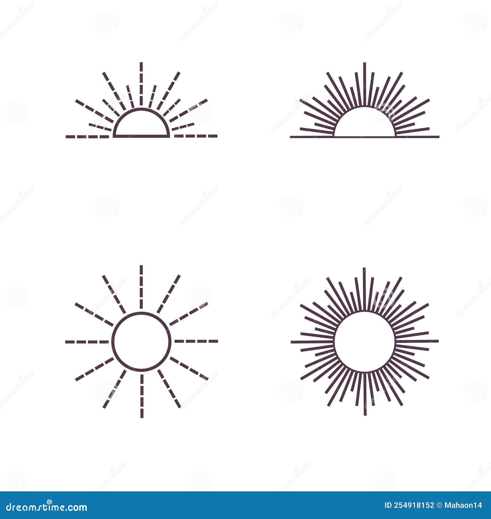 Set of Simple Sun Icons Thin Black Outline Stock Vector - Illustration ...