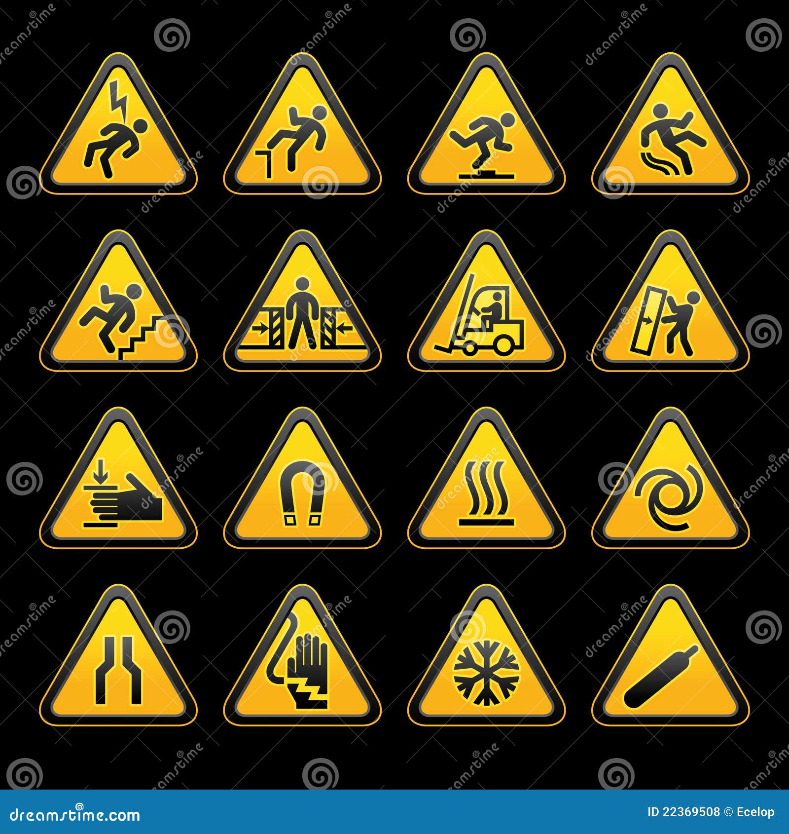 Set Symbols Hazard Safety Sign Cartoon Vector | CartoonDealer.com #78614403
