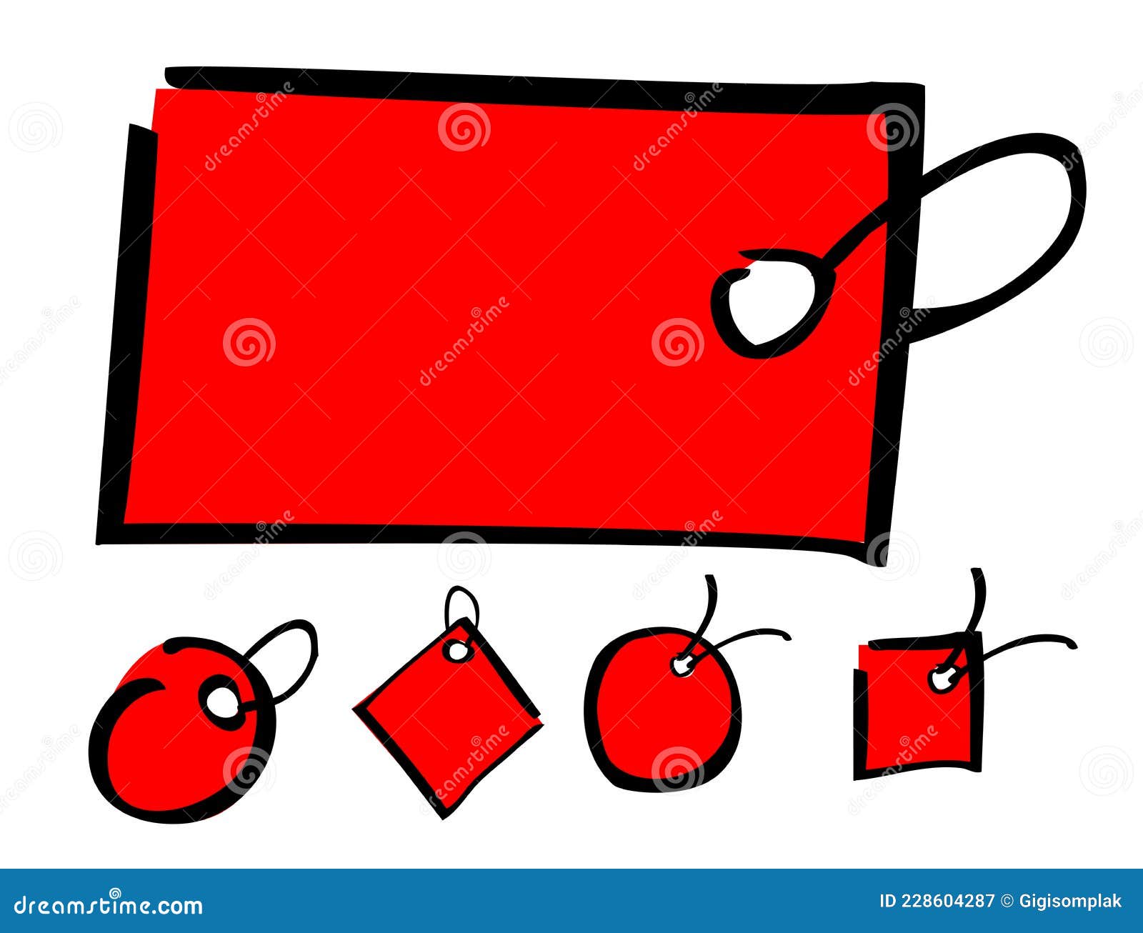 Set Simple Vector Doodle Blank Red Square, Rectangle and Circle Tag ...