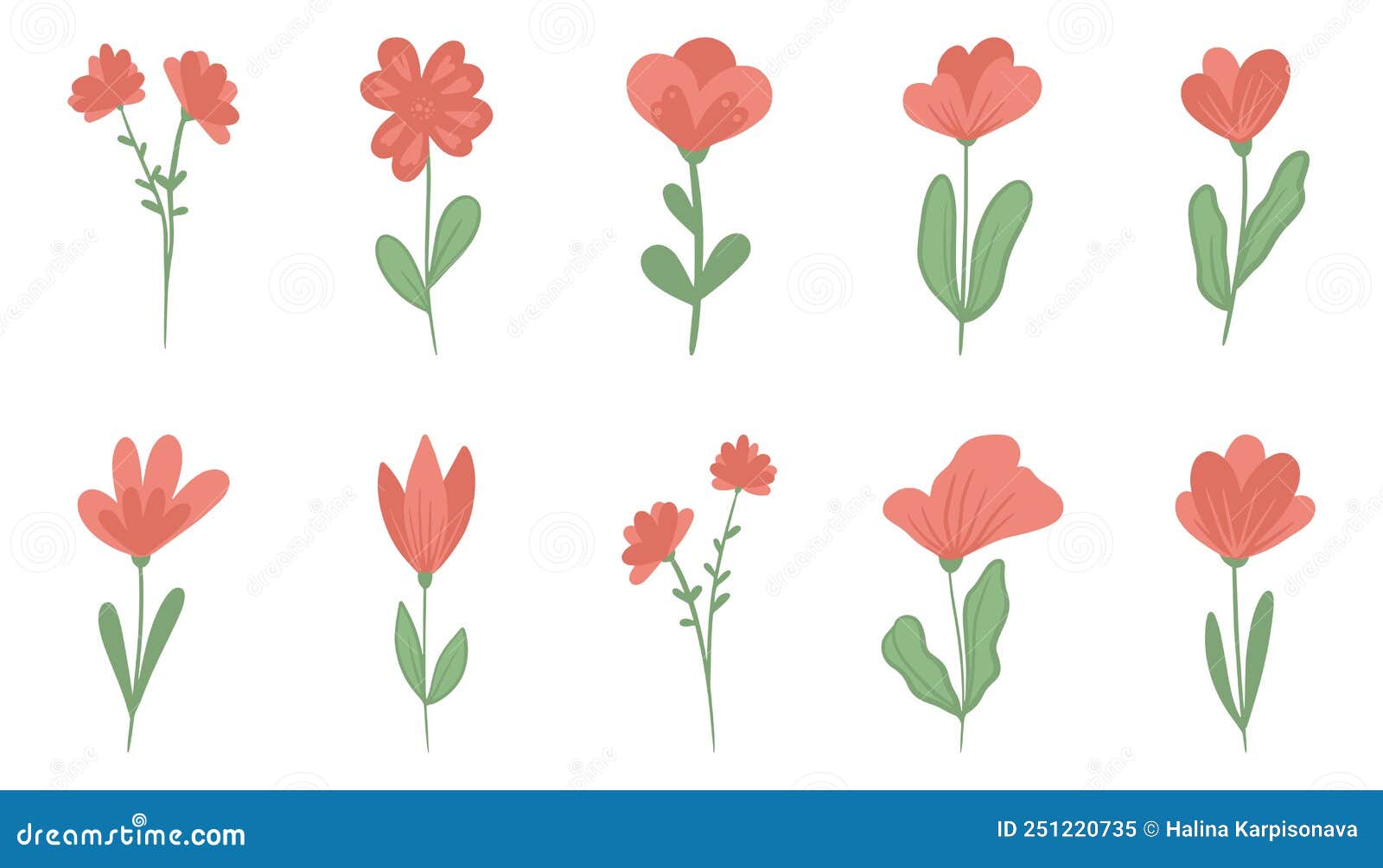 Set of Simple Vector Flowers. Vector Flat Floral Illustration Stock ...