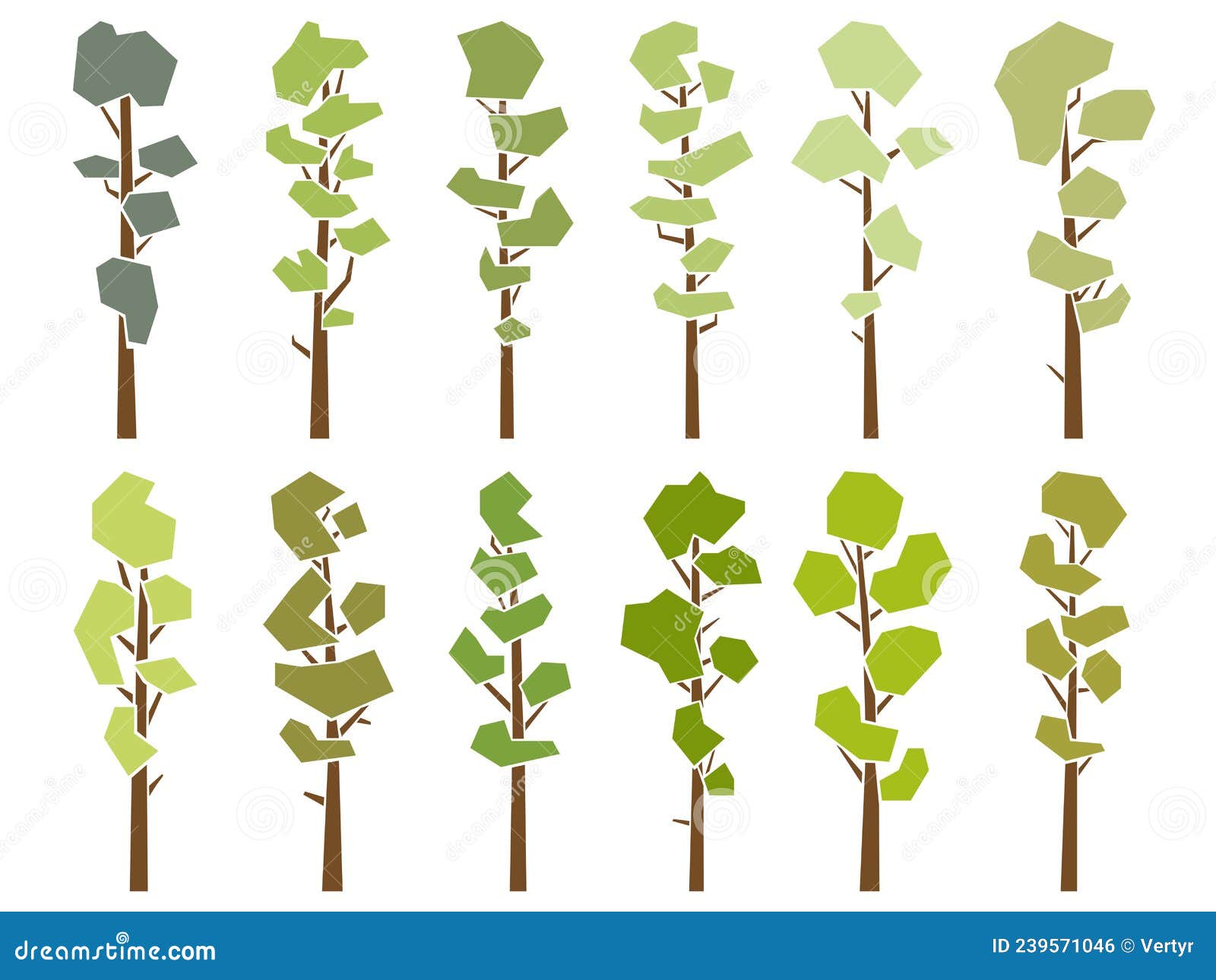 Set of Simple Vector Images of Tall Pine Trees in Flat Design Stock ...