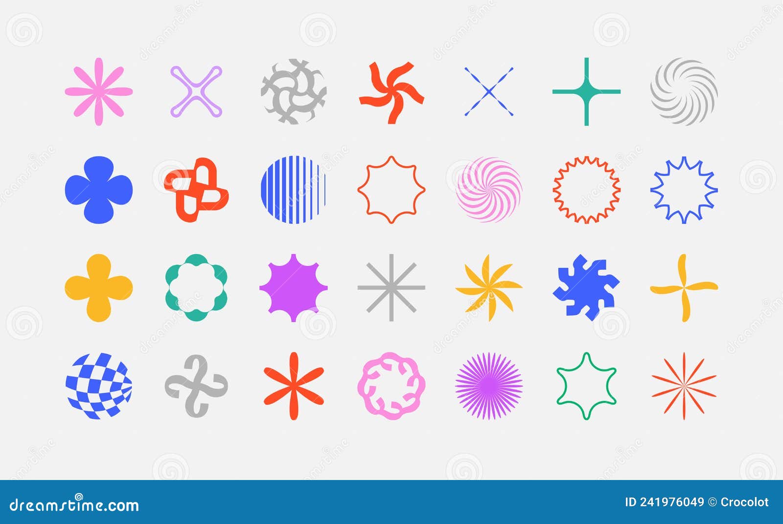 Set of Simple Abstract Vector Objects of Flowers and Stars. Stock ...