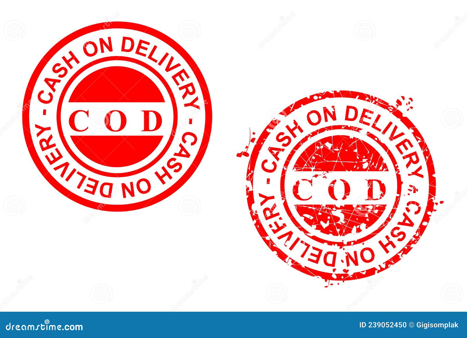 Set 2, Simple Vector Rusty Red Circle Rubber Stamp, Cash on Delivery or ...