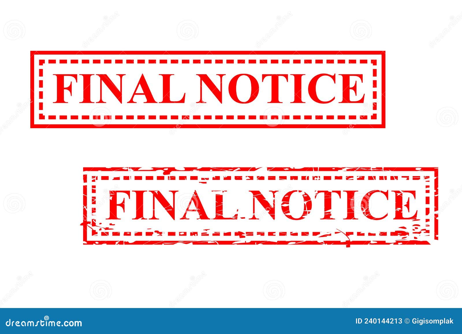 Set 2, Simple Vector Rusty Red Rectangle Rubber Stamp, Final Notice ...