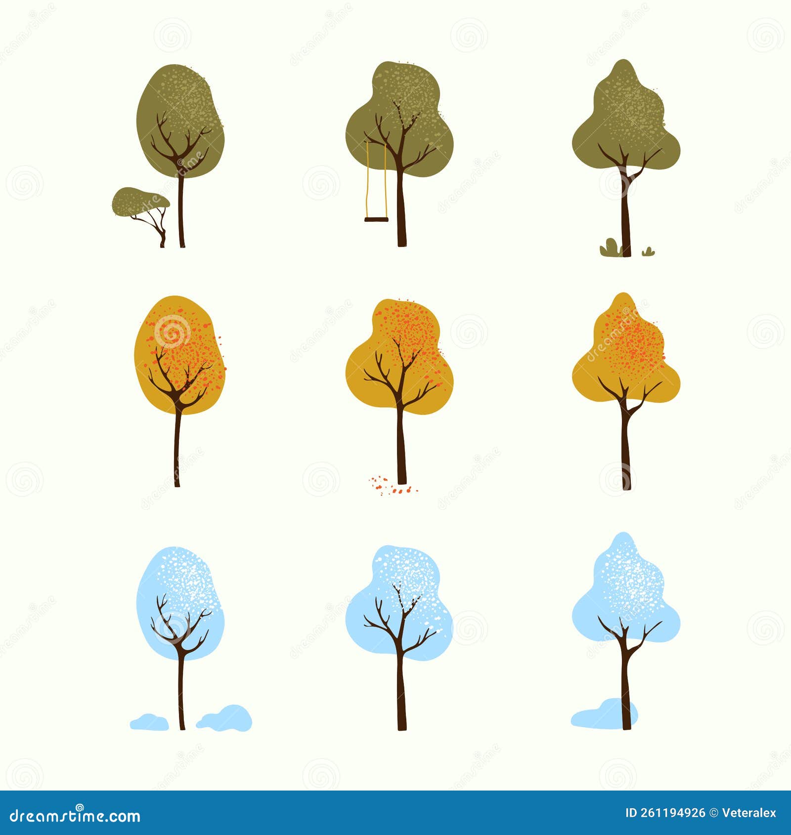 Set of Simple Vector Trees in Different Seasons - Spring, Winter ...