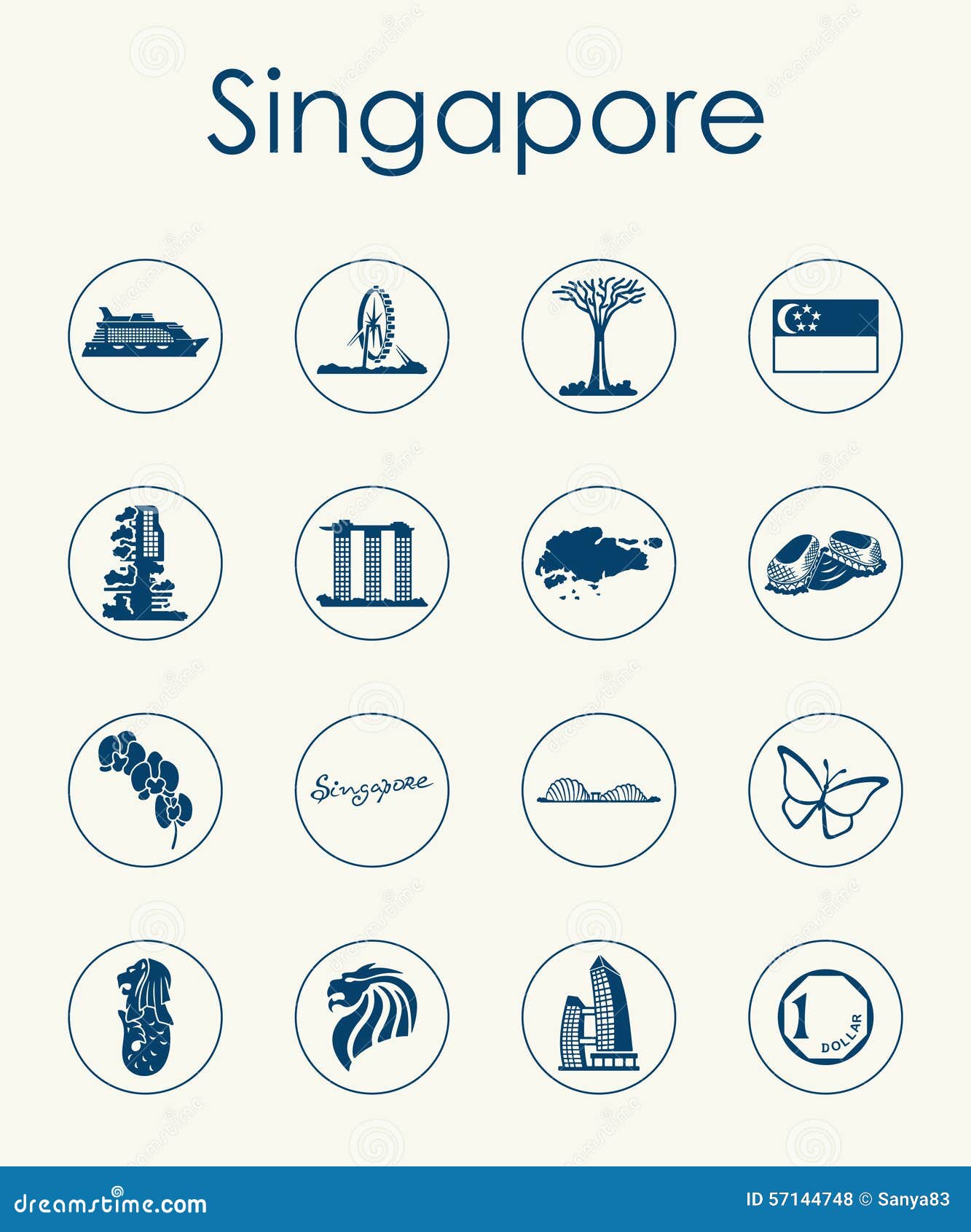 Set of Singapore Simple Icons Stock Vector - Illustration of color ...