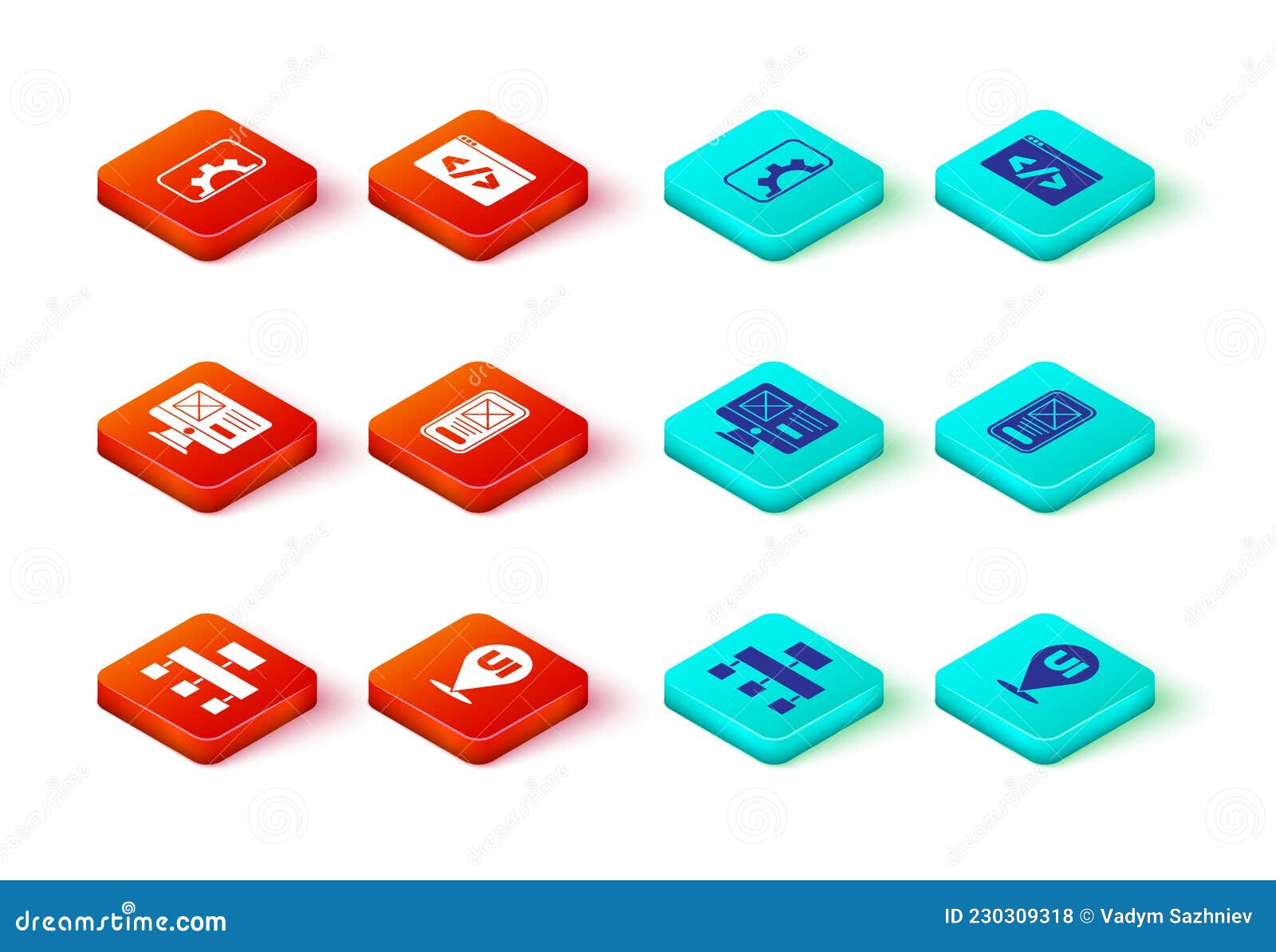 Set Site Map, UI or UX Design, Front End Development and Web Icon. Vector Stock Vector ...
