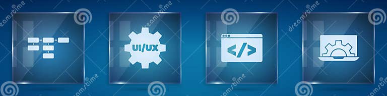 Set Site Map, UI or UX Design, Front End Development and Web. Square ...