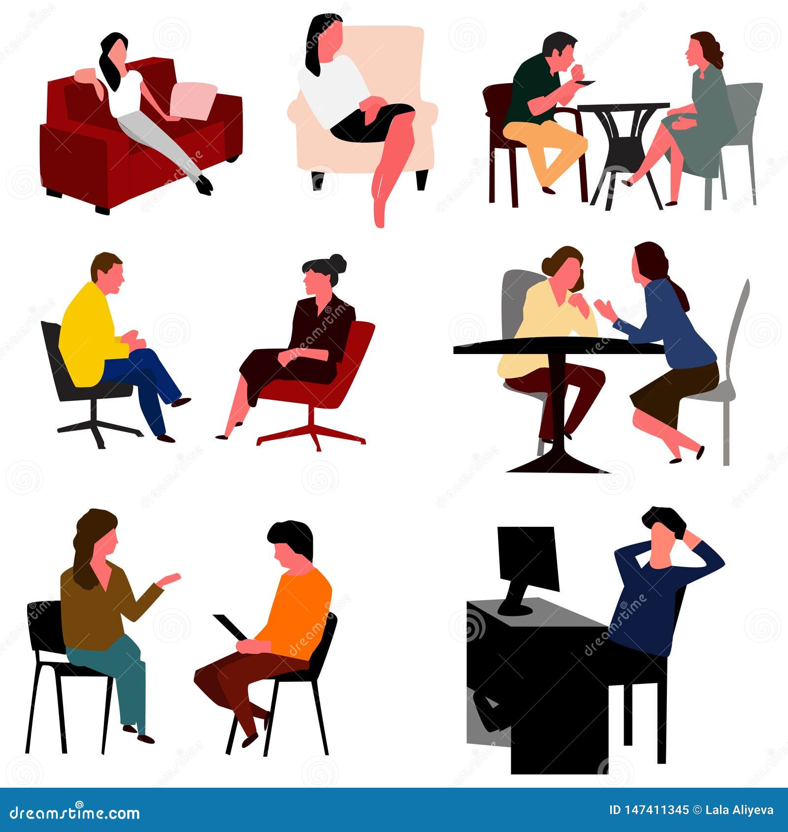 Set of Sitting People. Vector Illustration. Stock Vector - Illustration ...