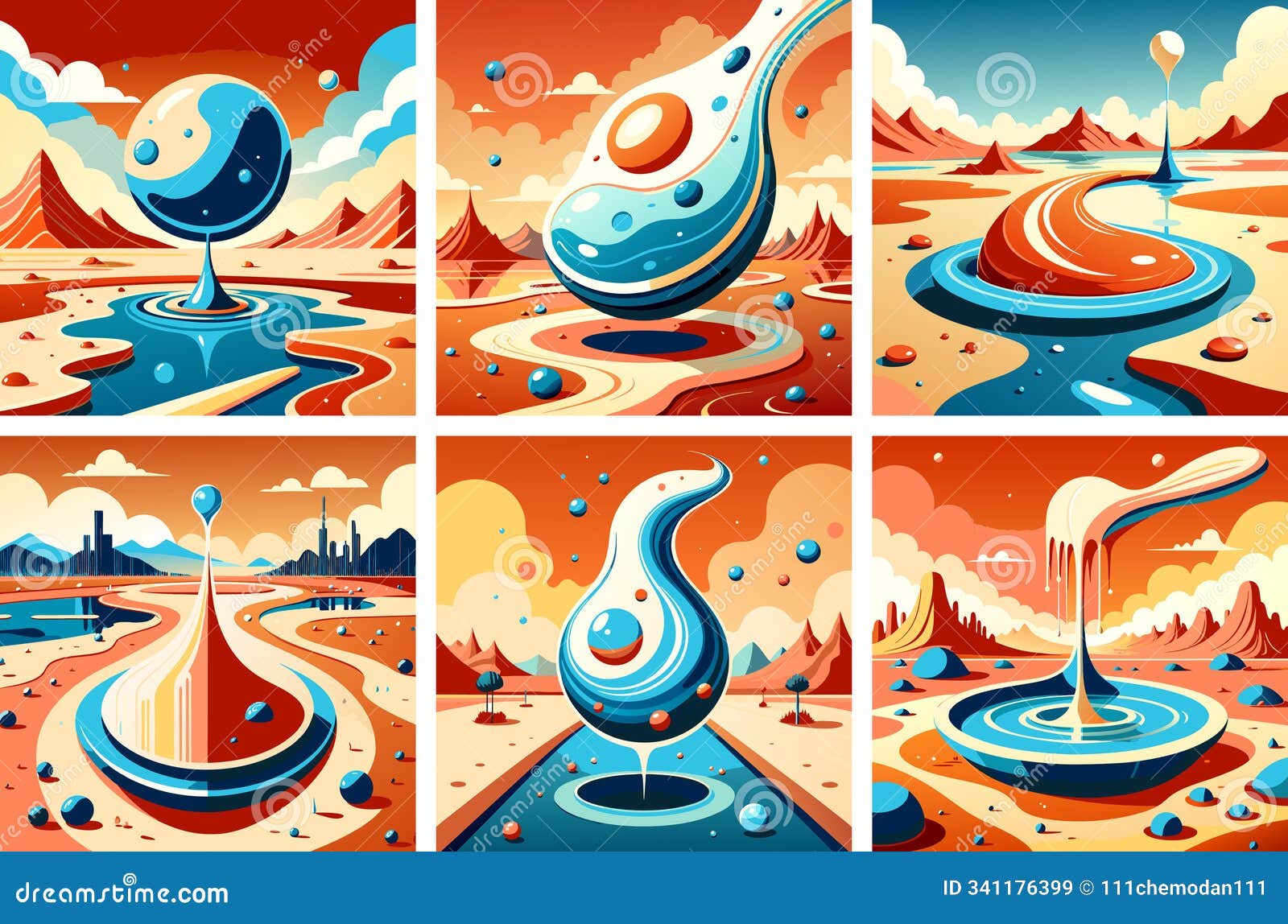 Set of Six Backgrounds with Abstract Nature and Water. Vector ...