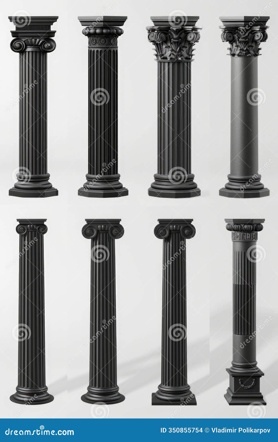 A Set of Six Black and White Columns, Suitable for Architectural Design ...