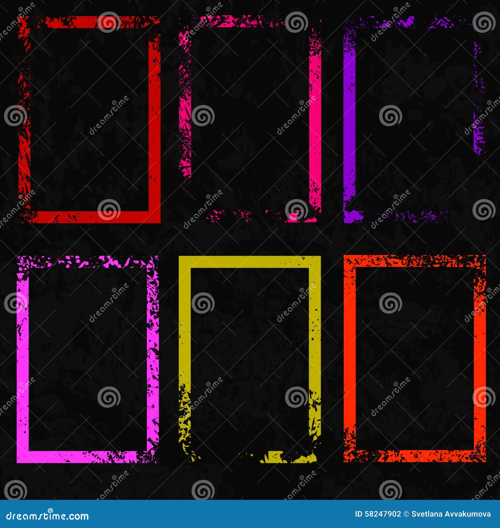 Set of Six Bright Colorful Rectangular Framework. Grunge Style Stock ...