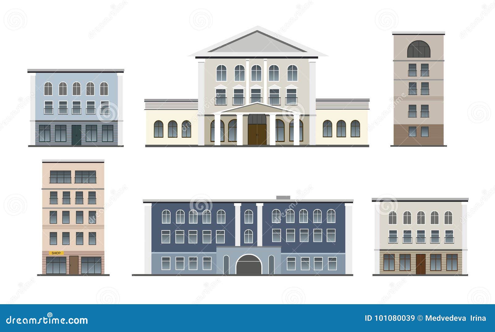 Set of Six Buildings Types Illustration Stock Vector - Illustration of ...