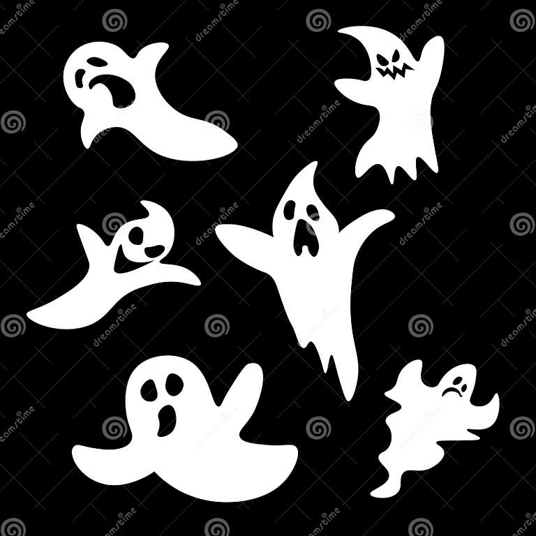 Set of Six Cartoon Ghosts: Scared and Angry Stock Vector - Illustration ...