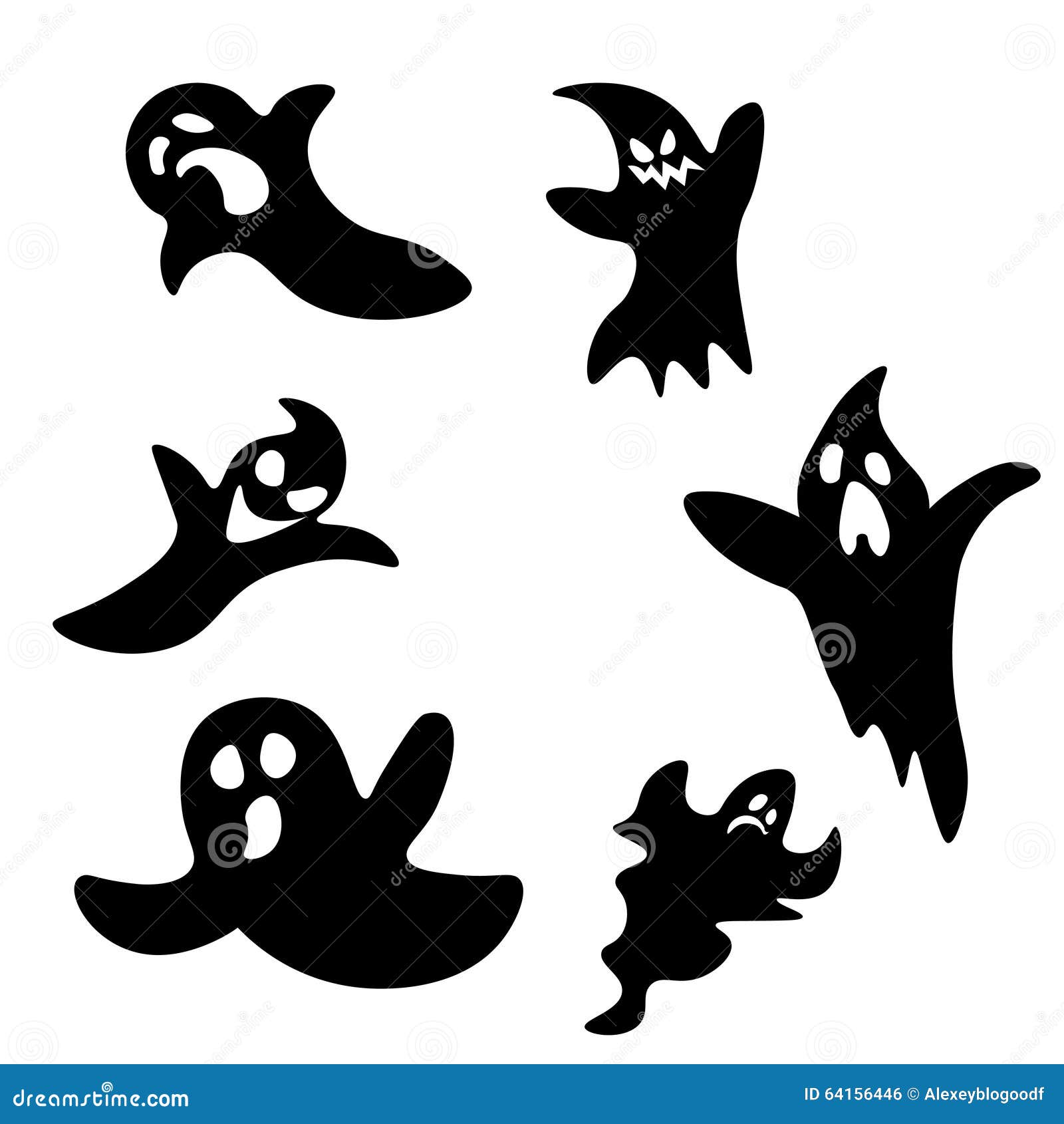 Set of Six Cartoon Ghosts: Scared and Angry Stock Vector - Illustration ...