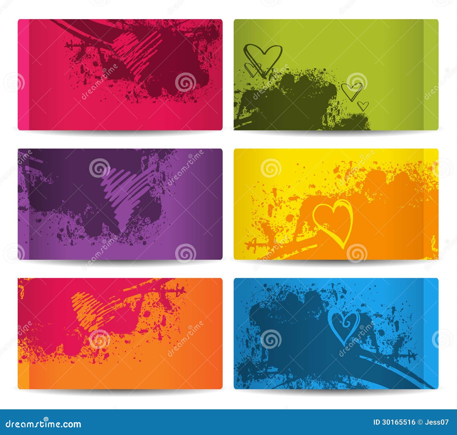 Six Colorful Cards with Stains and Hearts Stock Illustration ...
