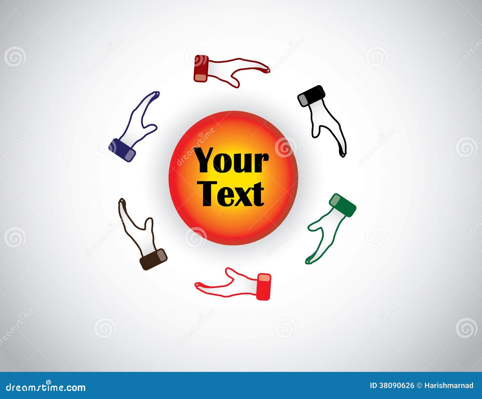 Set of Six Colorful Hands Protecting a Circular Shape with Text Stock ...