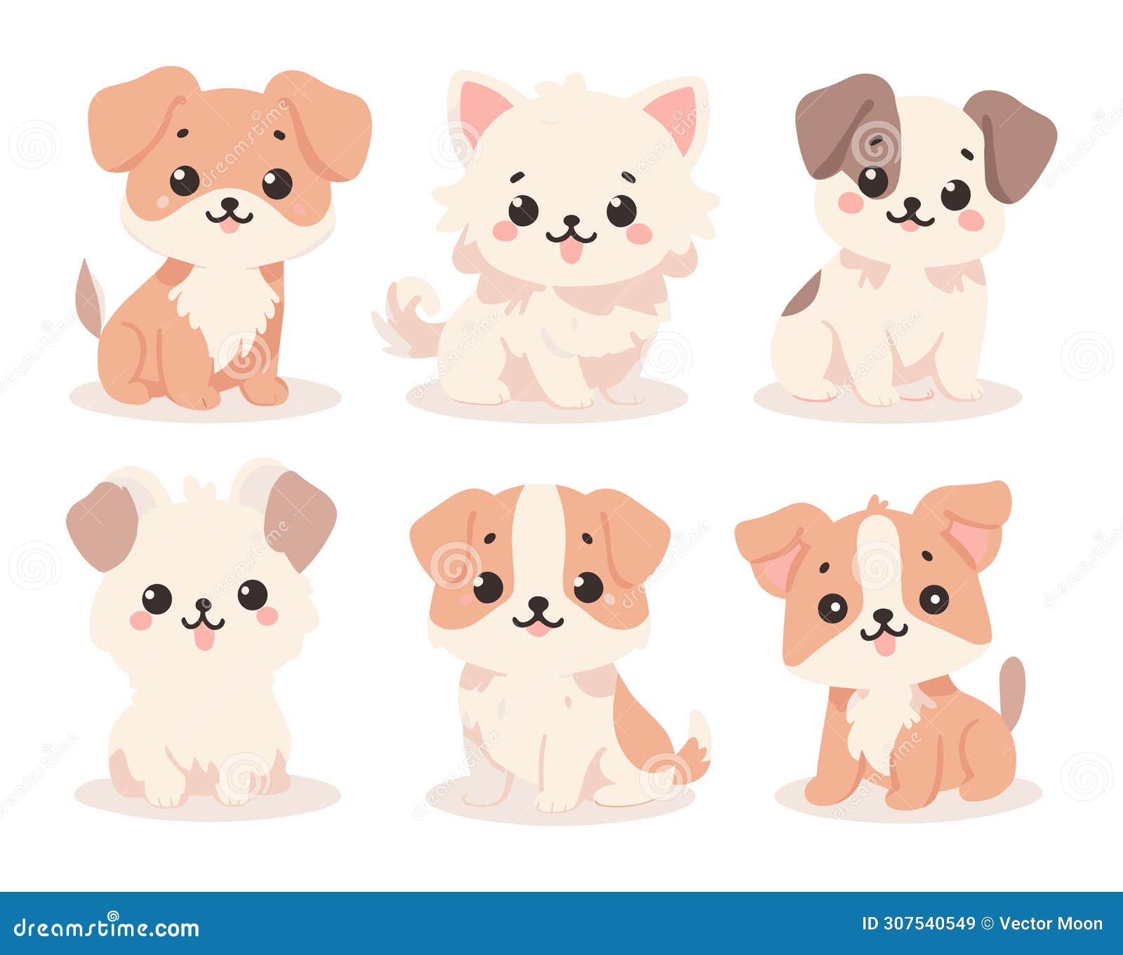 Set Six Cute Cartoon Dogs Various Fur Colors Sitting Smiling. Adorable ... Set Six Cute Cartoon Dogs Various Fur Colors Sitting Smiling. Adorable ...
