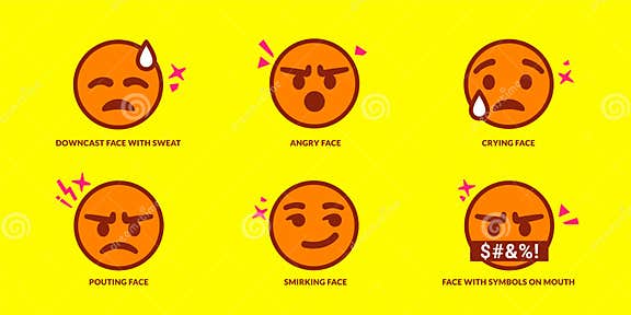 Set of Six Cute Pouting Emoticons Stock Vector - Illustration of post ...