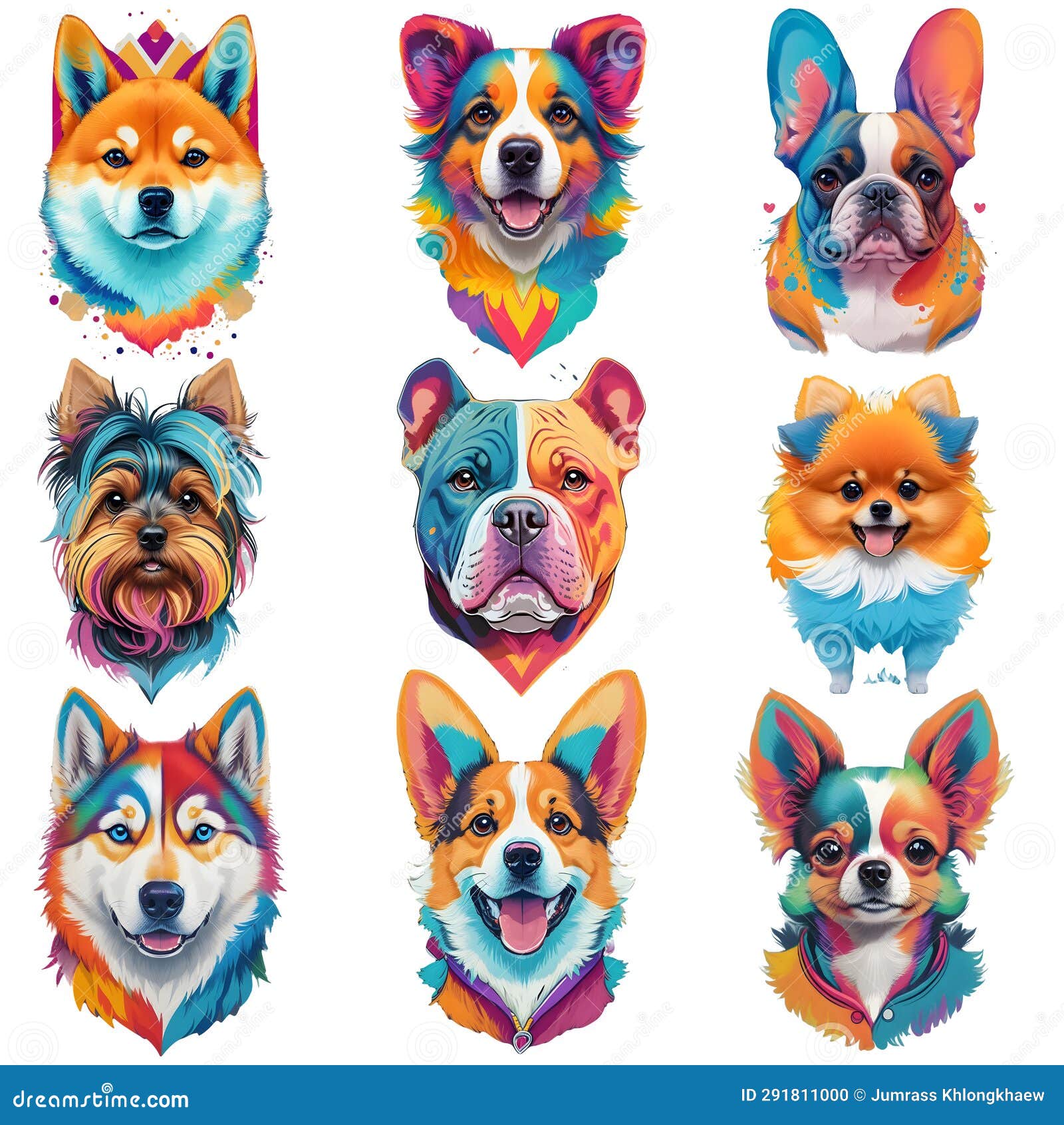 A Set of Six Different Colored Dogs.rainbow Style.Ai Generated Stock ...