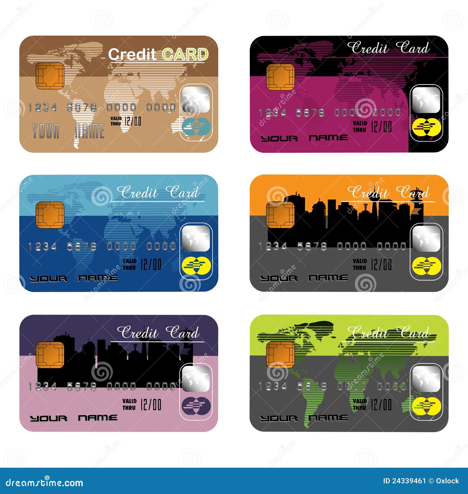 Set of Six Different Credit Cards Stock Vector - Illustration of ...