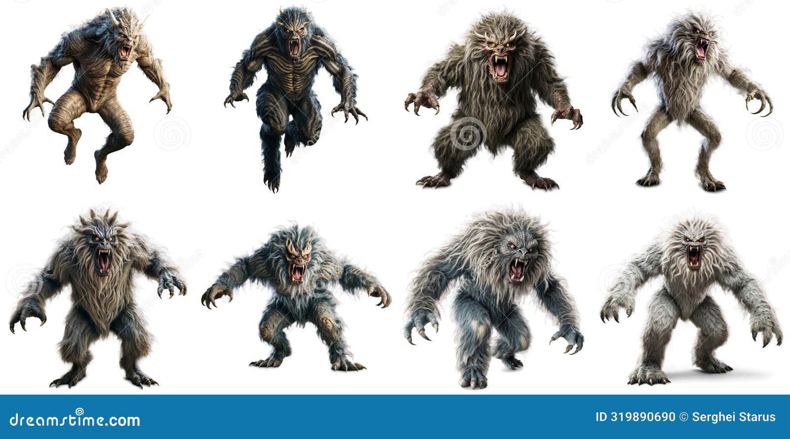 A Set of Six Different Werewolf Creatures with Various Expressions, PNG ...