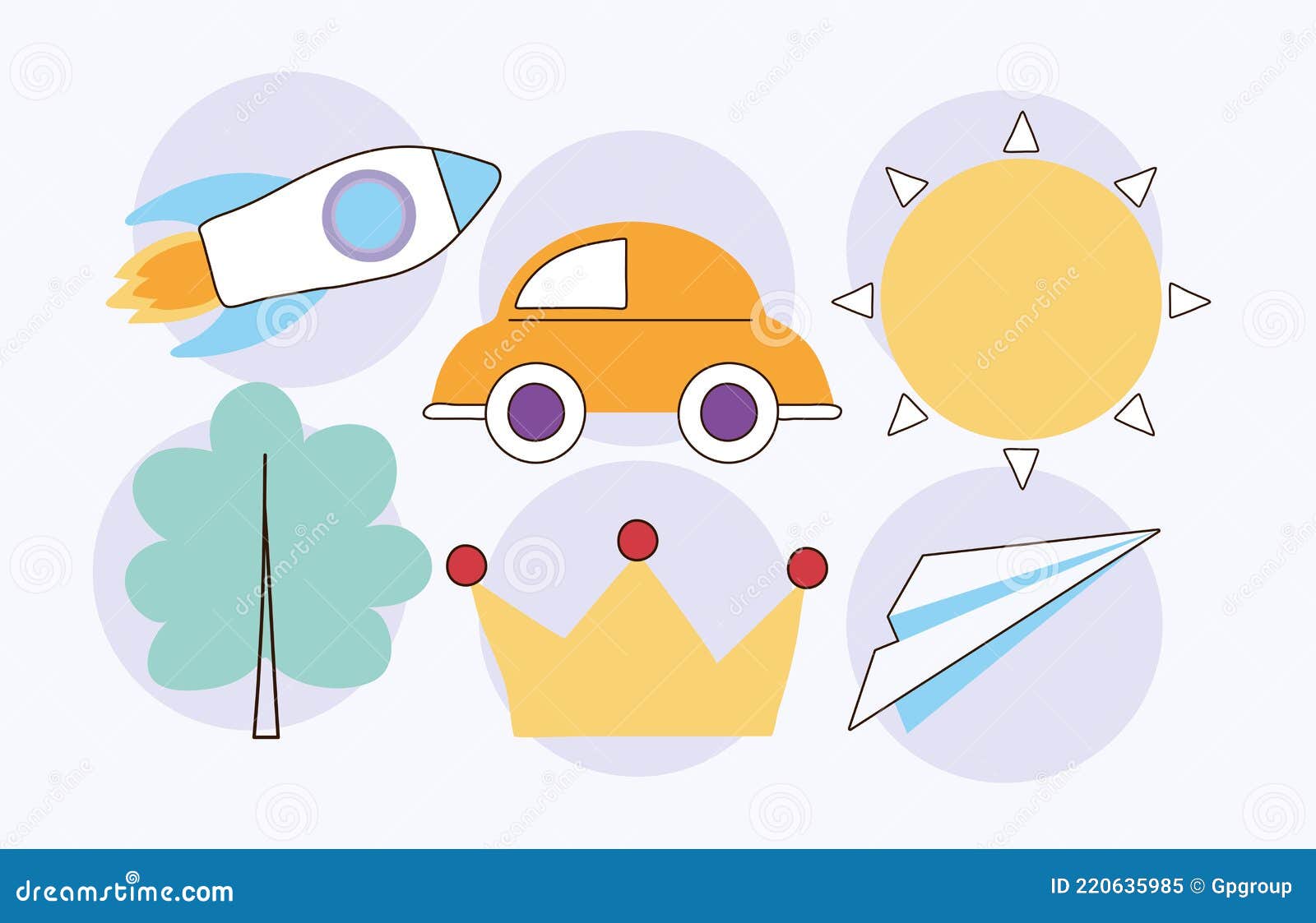 Six doodle items stock vector. Illustration of vector - 220635985