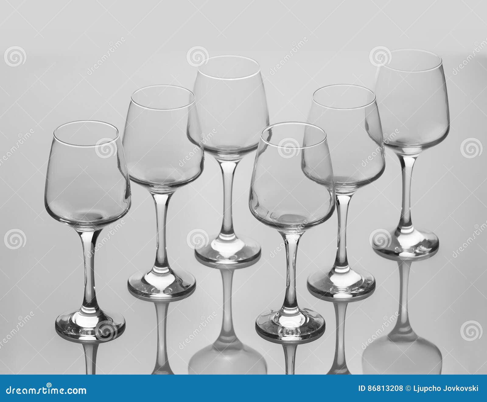 Set of Six Empty Wine Glasses Stock Photo - Image of crystal, white ...