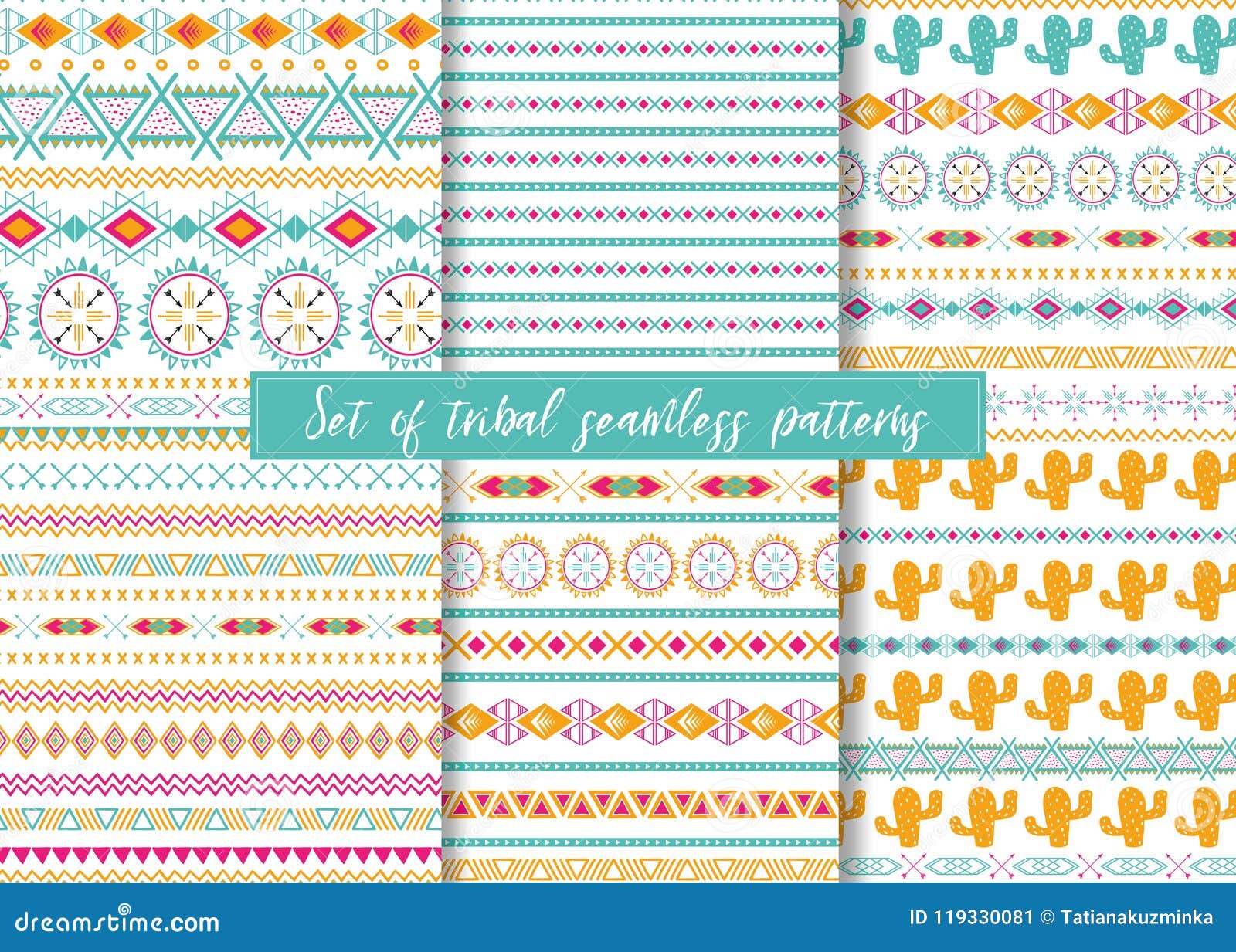 Set Of Six Ethnic Seamless Patterns Aztec Geometric Backgrounds