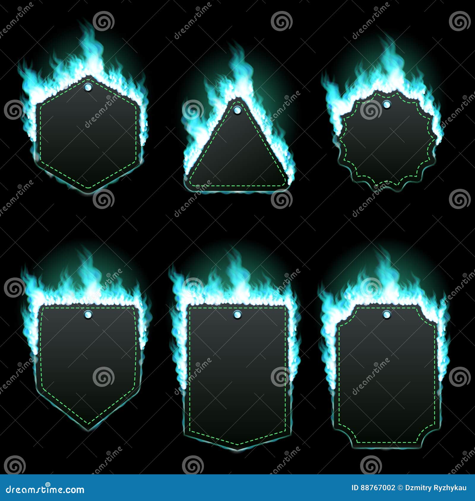 Set of Six Frames Surrounded with Azure Flame Stock Vector ...