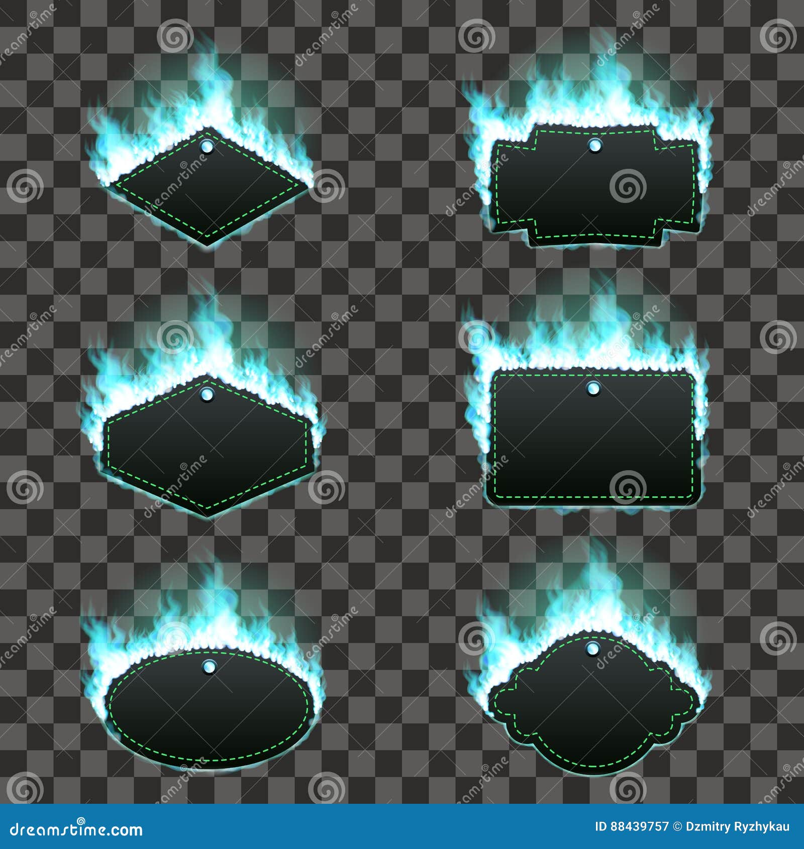 Set of Six Frames Surrounded with Azure Flame Stock Vector ...